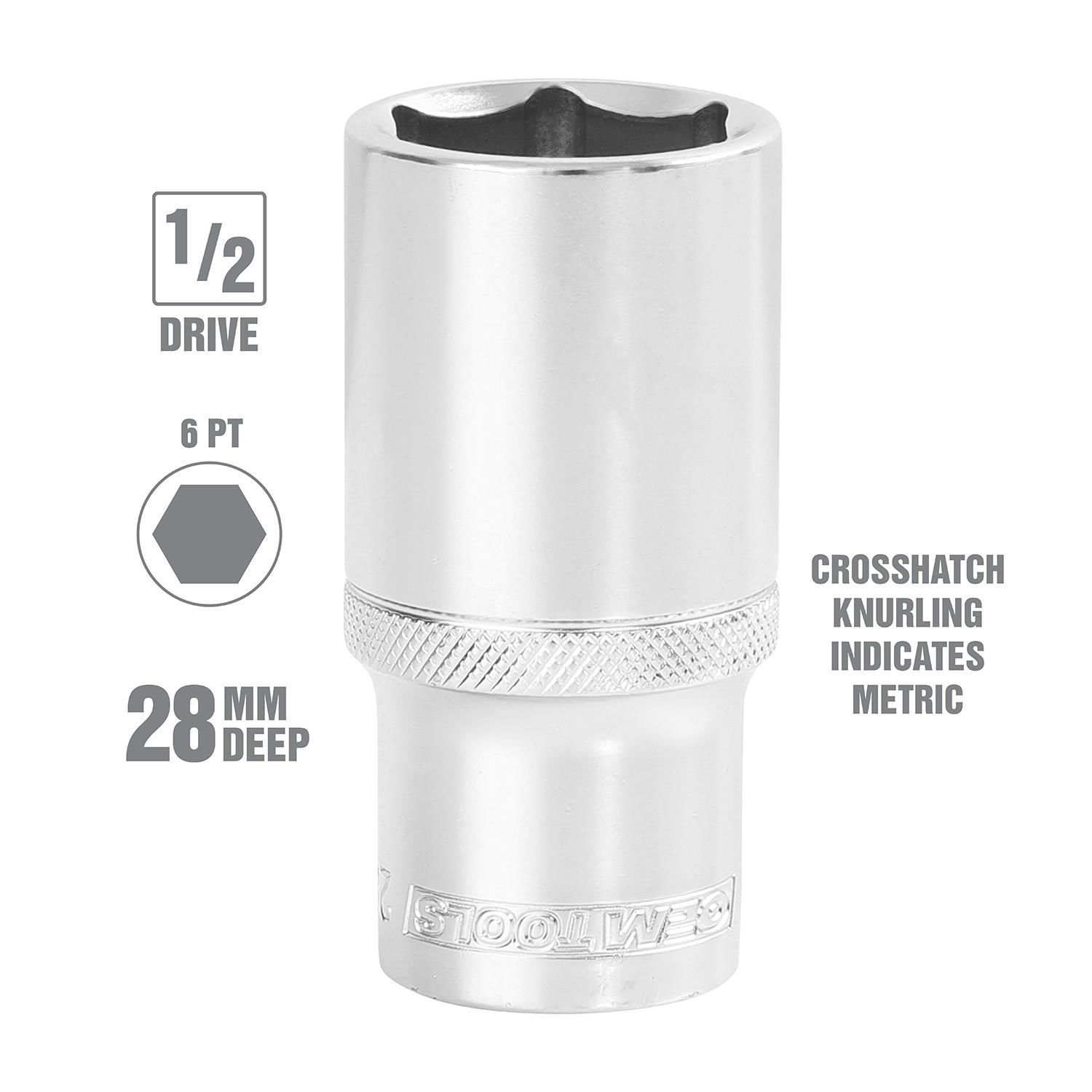 OEMTOOLS 1/2in Drive 28mm Deep Wall 6 Point Socket