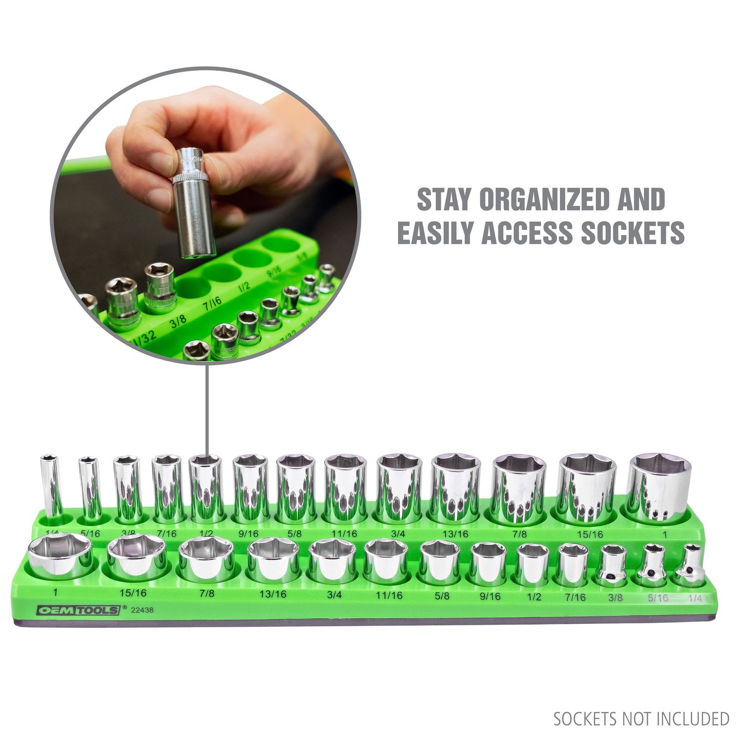 OEMTOOLS Green Magnetic Socket Tray 3 Piece