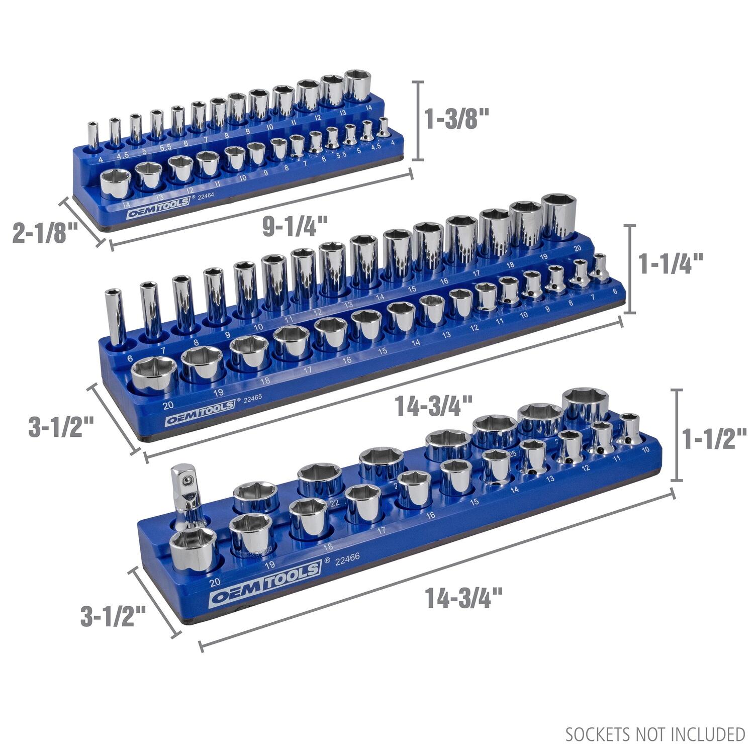 OEMTOOLS Blue Metric Magnetic Socket Tray Set 3 Piece