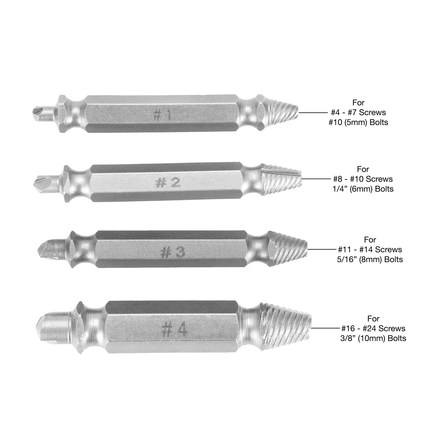 OEMTOOLS Damaged Bolt Extractor Set 4 Piece