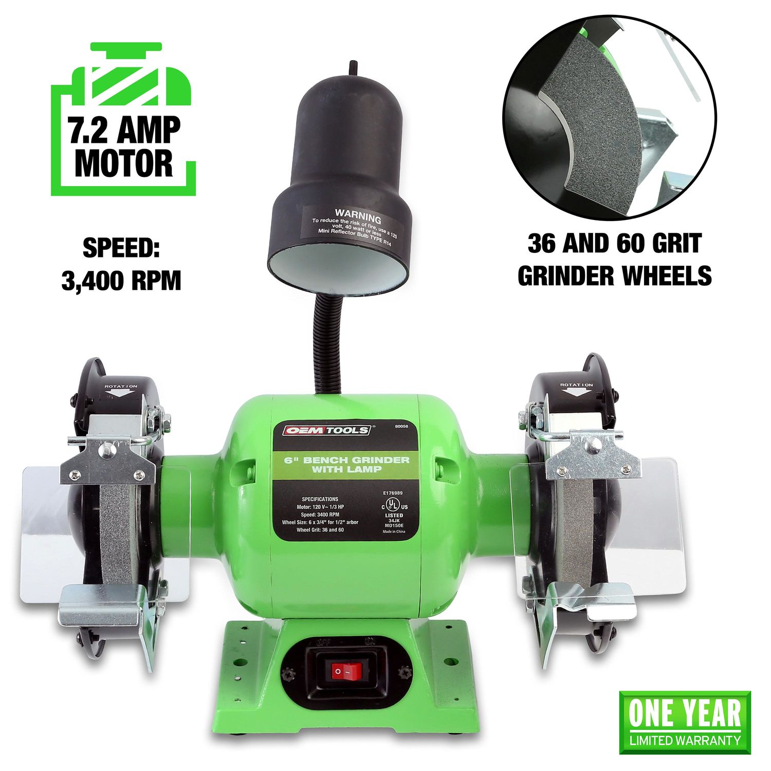 OEMTOOLS 6in Bench Grinder with Light