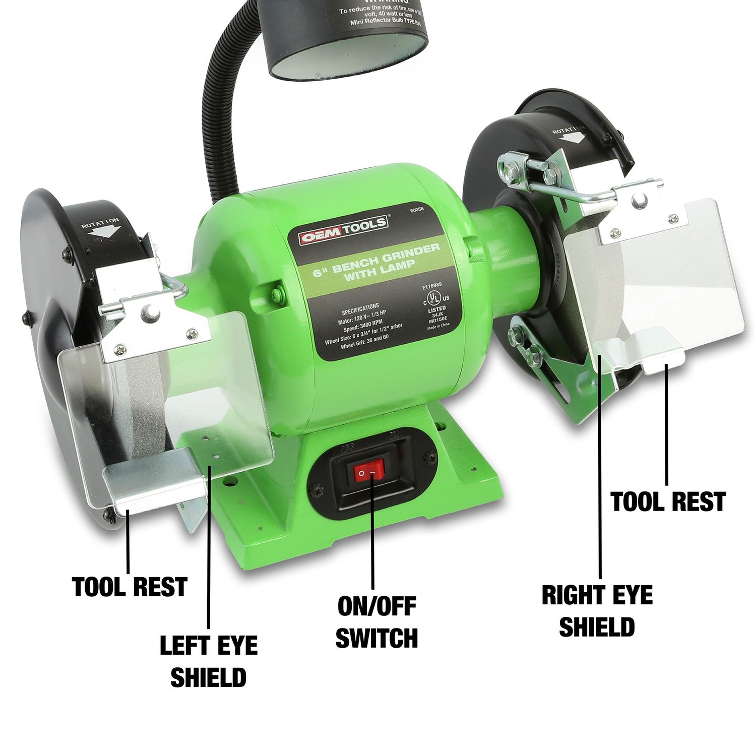 OEMTOOLS 6in Bench Grinder with Light