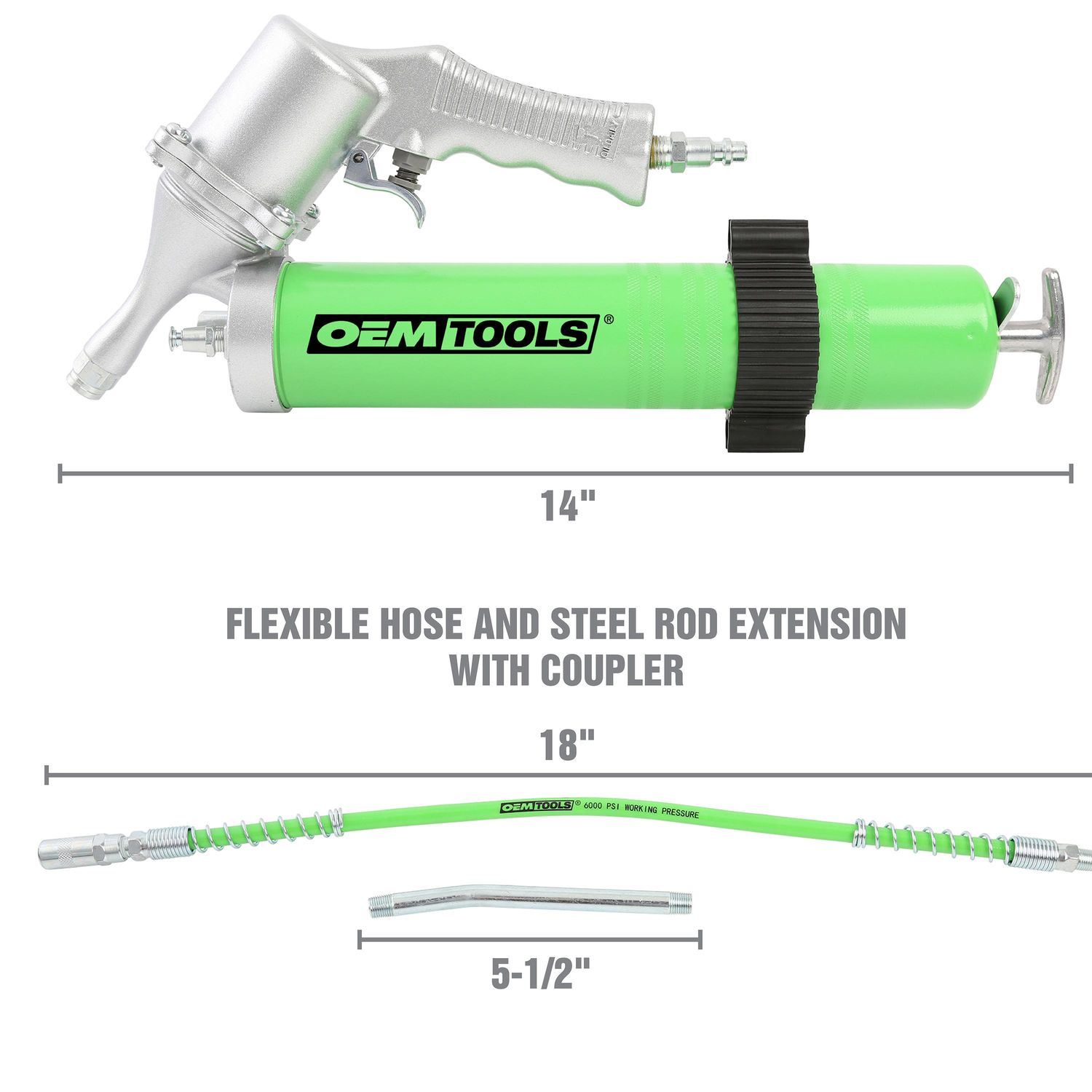 OEMTOOLS Pneumatic Grease Gun with Extension and 18in Hose Coupler Included