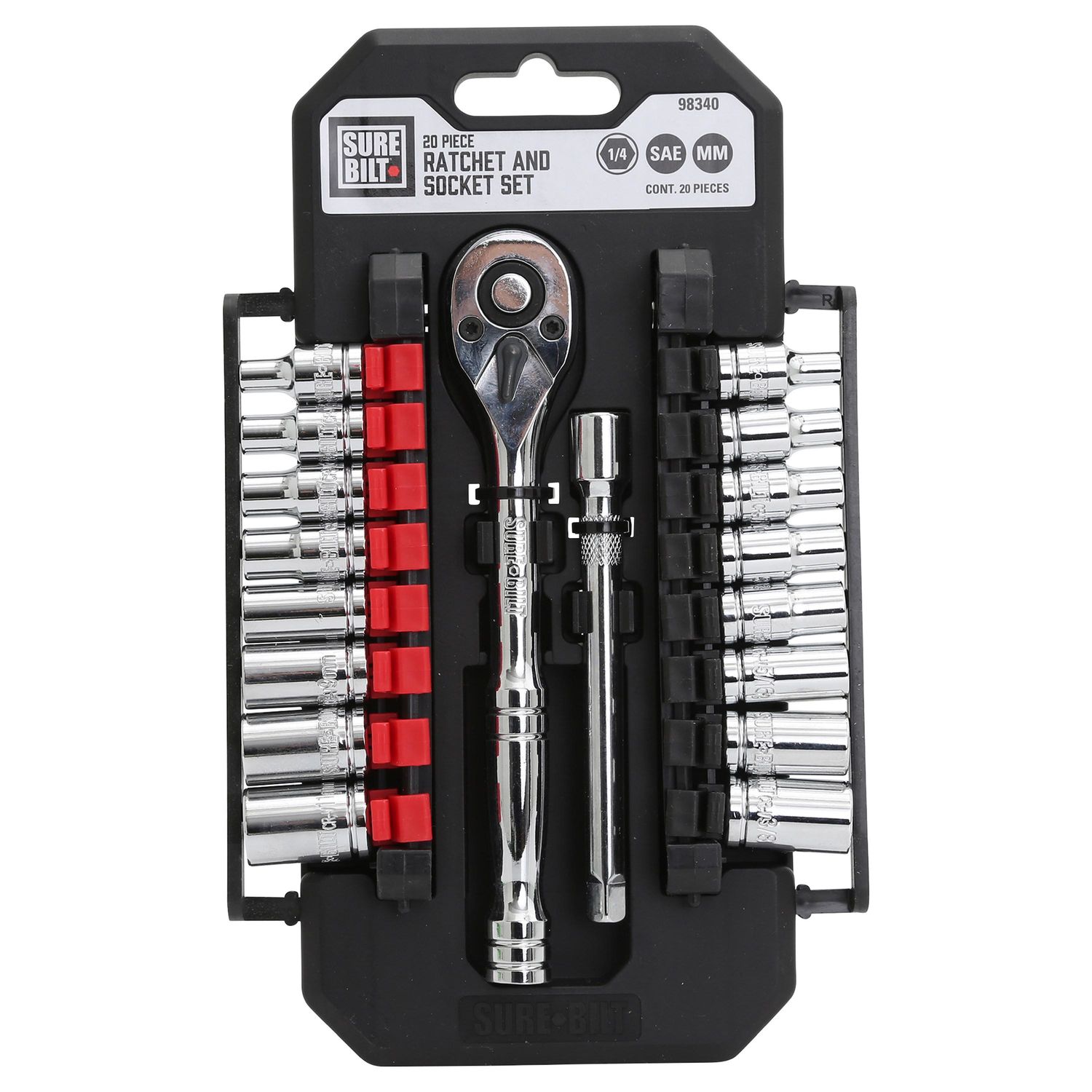 SureBilt 1/4in Drive Ratchet and Socket Set 20 Piece