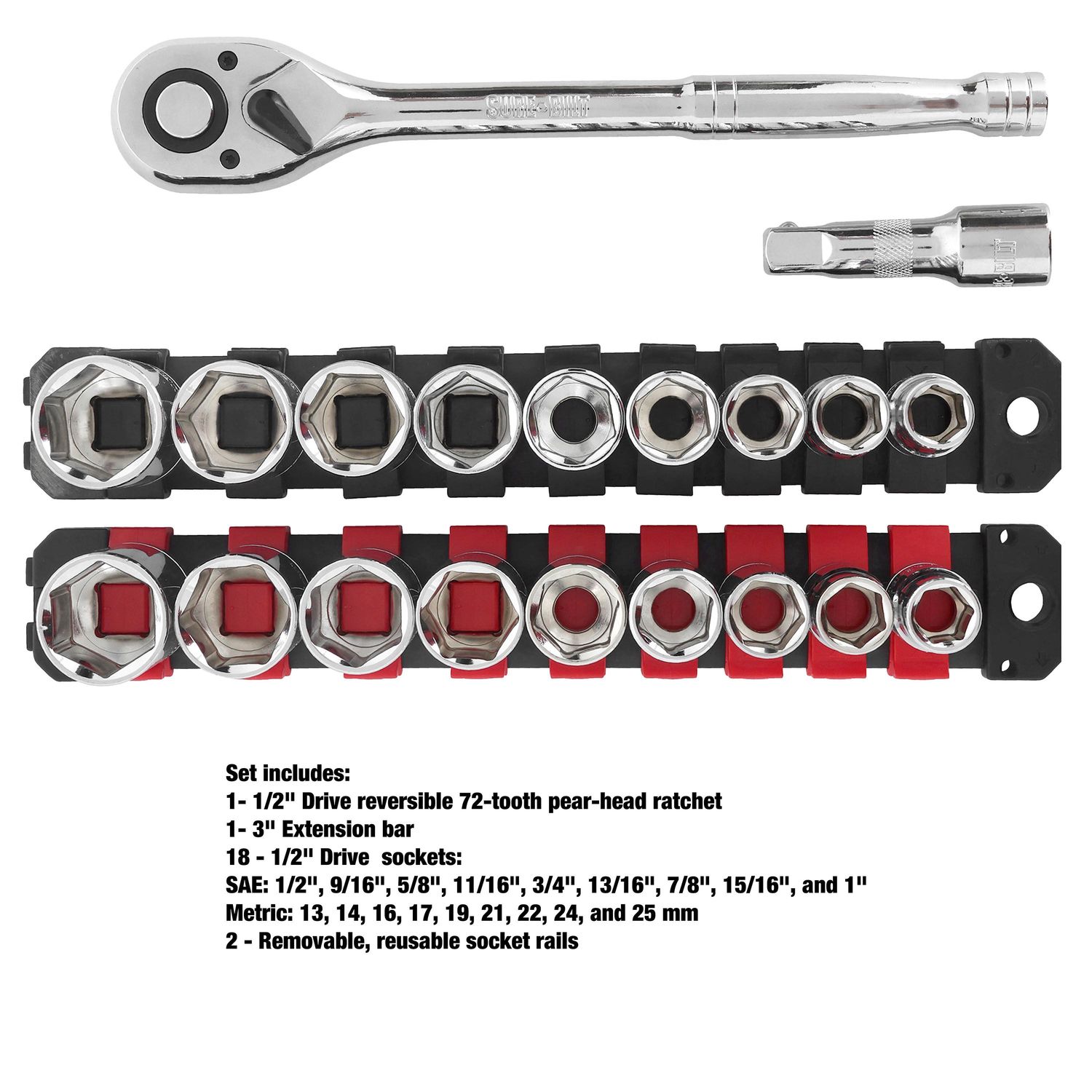 Great Neck 1/2in Drive Ratchet and Socket Set 22 Piece
