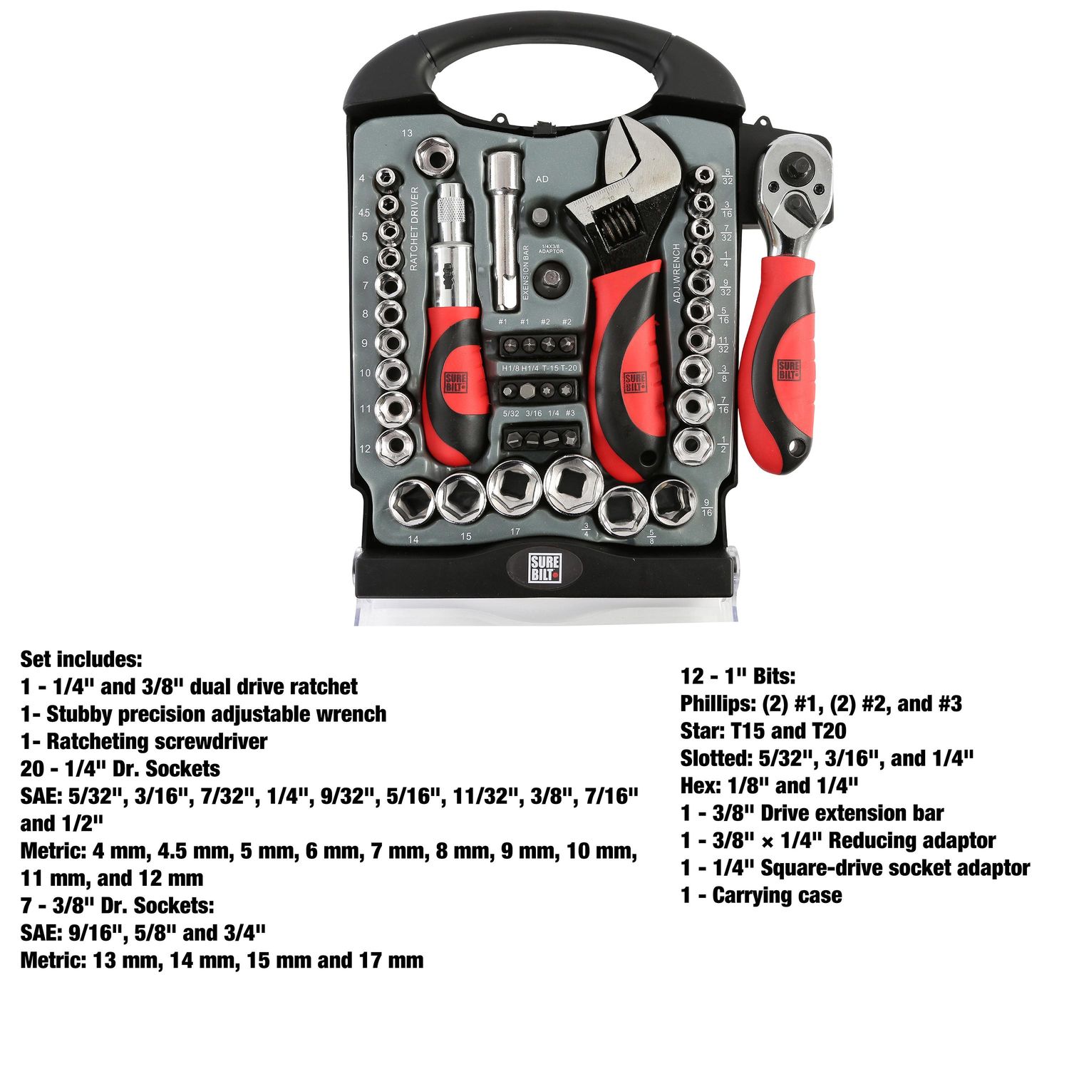 SureBilt Stubby Driver Dual Drive Ratchet SAE/Metric Tool Set 45 Piece