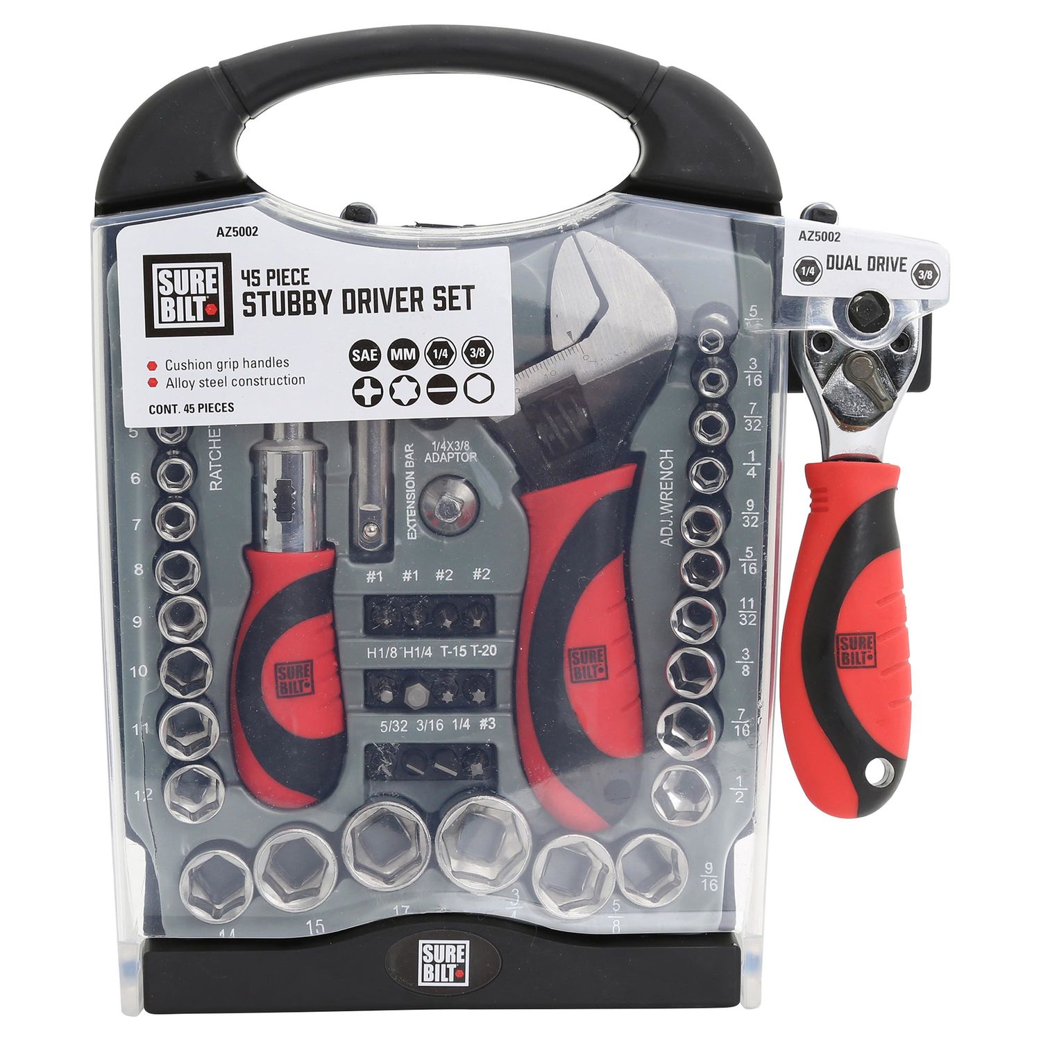 SureBilt Stubby Driver Dual Drive Ratchet SAE/Metric Tool Set 45 Piece