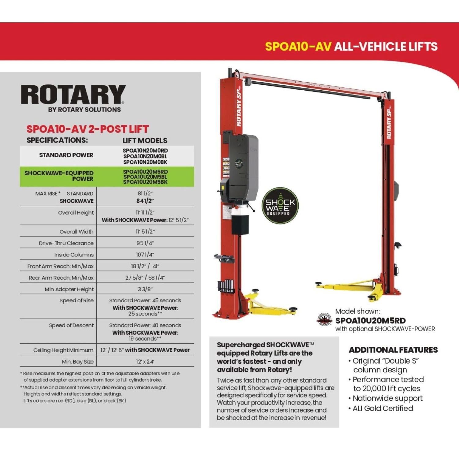 Rotary Lifts 10,000lbs 2 Post Asymmetric Blue Lift with AV Arms