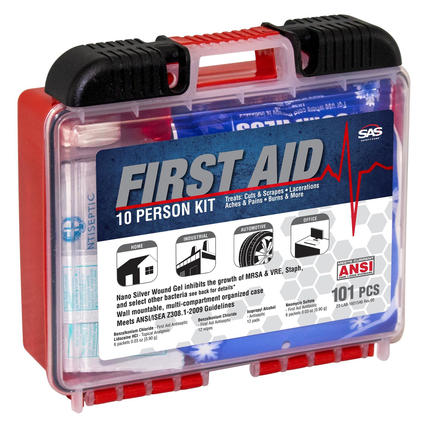 SAS Safety 10 Person, Plastic Box First Aid Kit