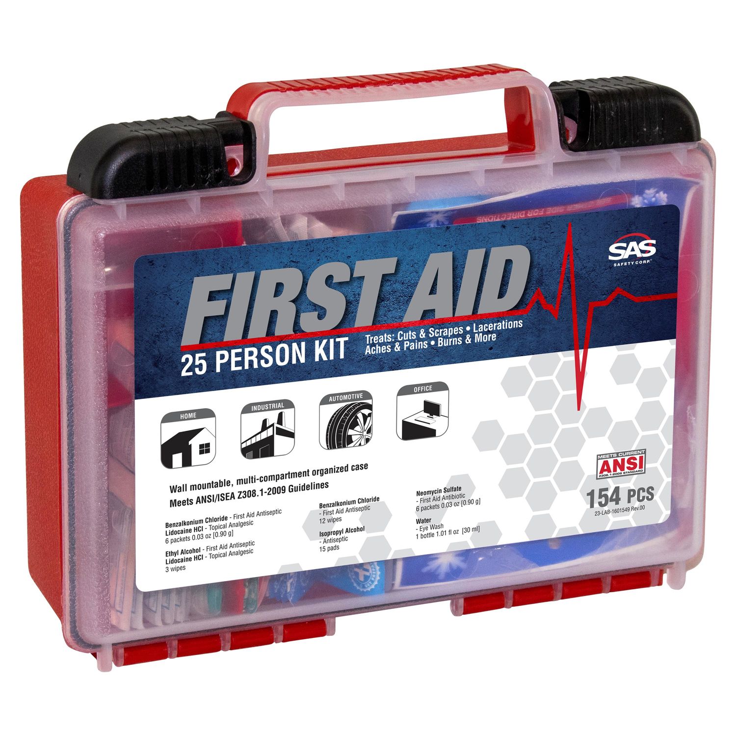 SAS Safety 25 Person, Plastic Box First Aid Kit