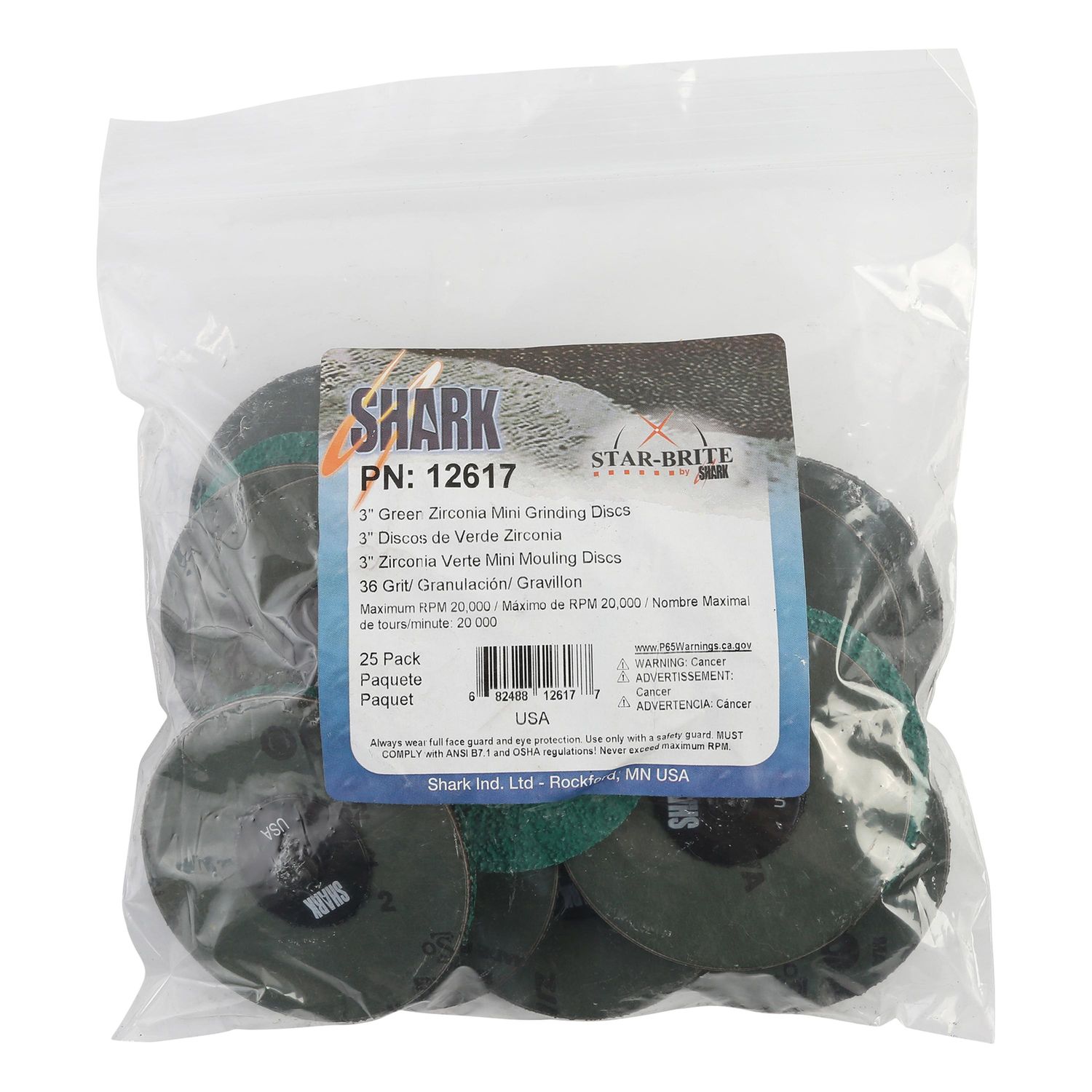 Shark 3in 36 Grit Green Zirconia Twist Lock Mini Grinding Disc 25 Piece