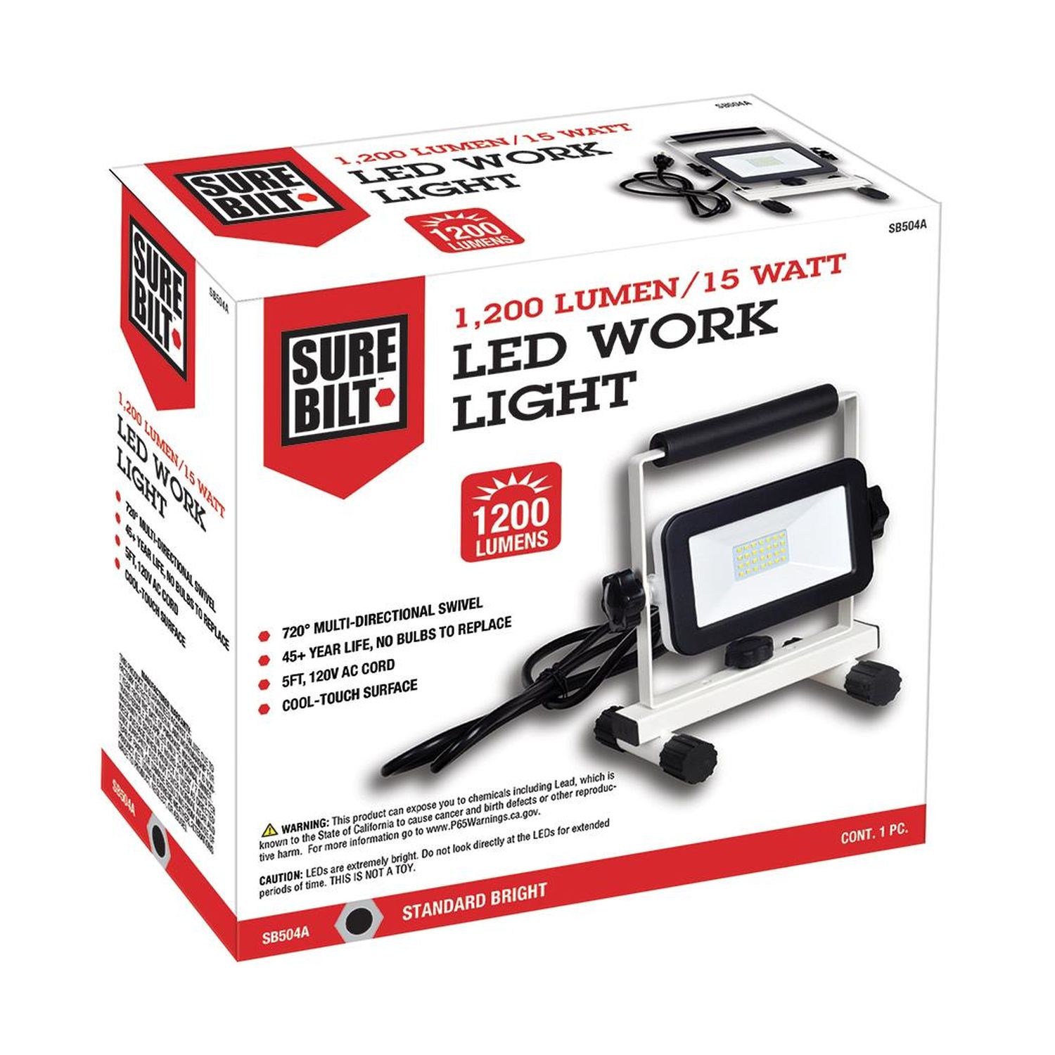 SureBilt 15 Watts 1,200 Lumens, LED Portable Work Light with H-Stand ...