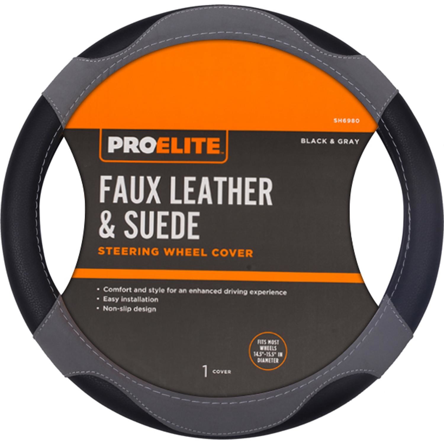 ProElite Gray and Black Suede Steering Wheel Cover