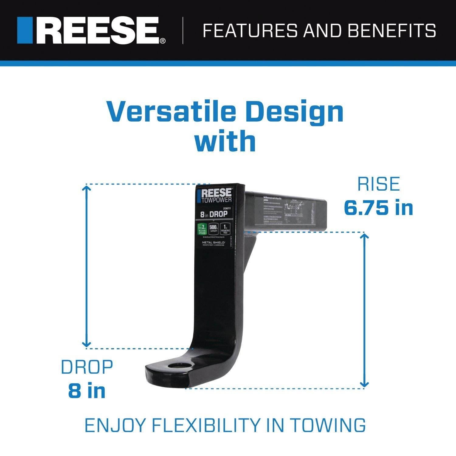 REESE 8in Drop Standard Towing Ball Mount