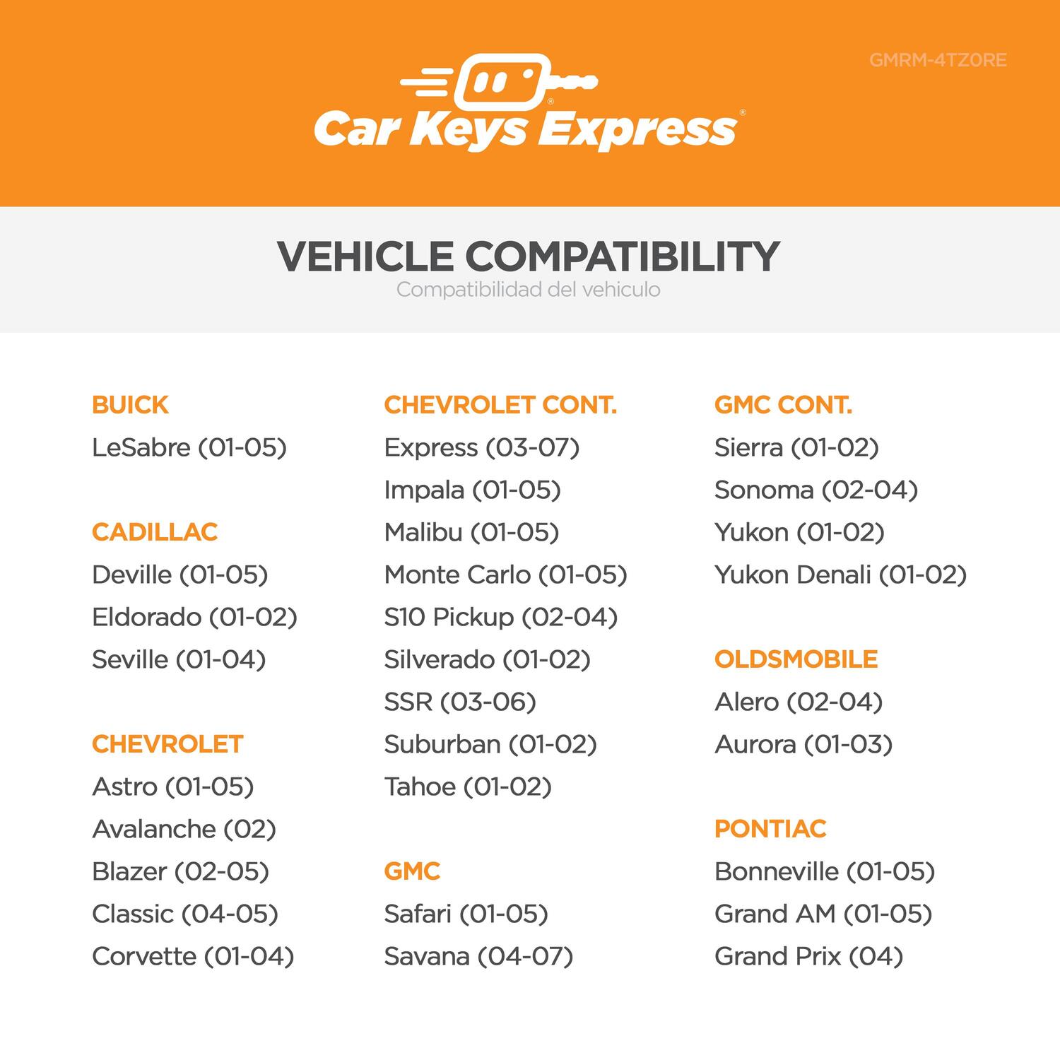 Car Keys Express Keyless Entry Transmitter GMRM-4TZ0RE