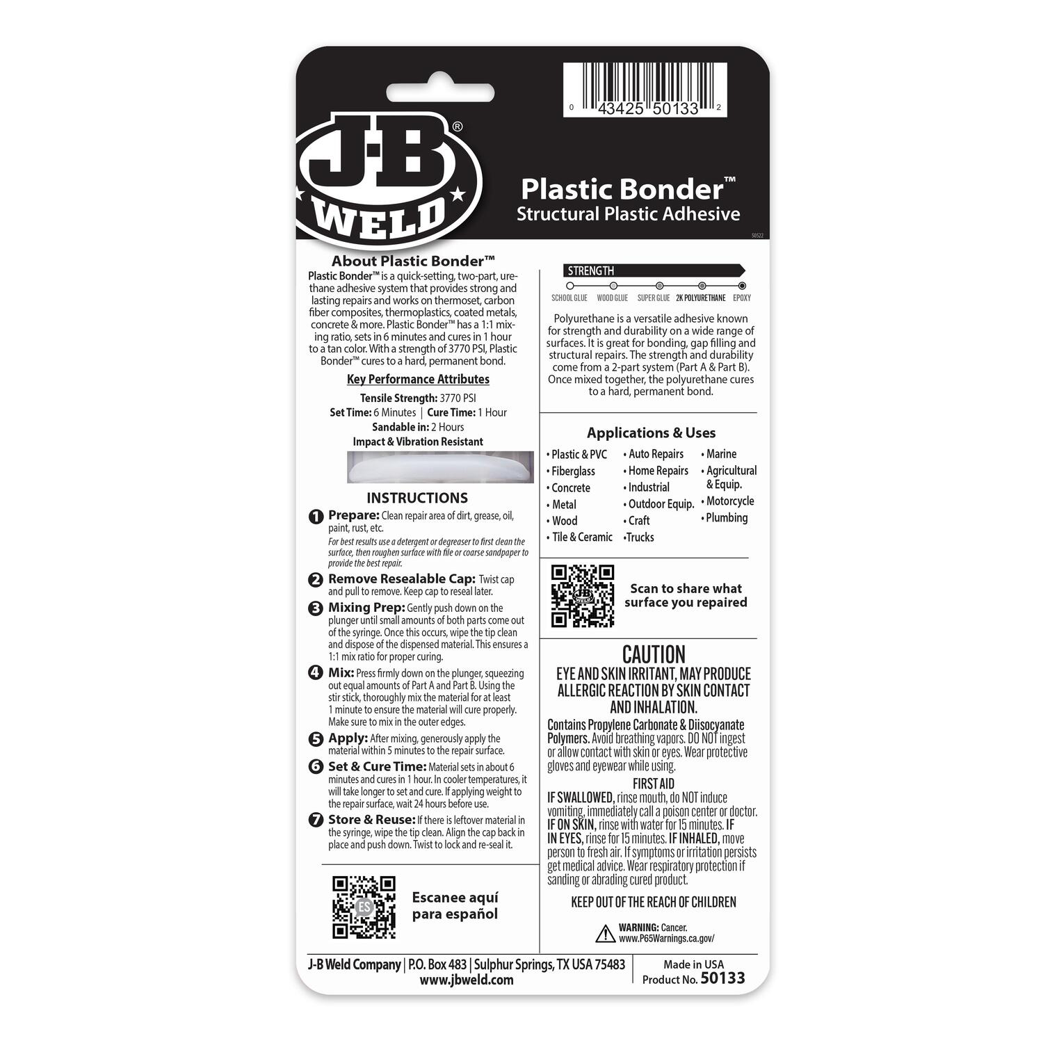 J-B Weld PlasticBonder Tan Syringe .85oz