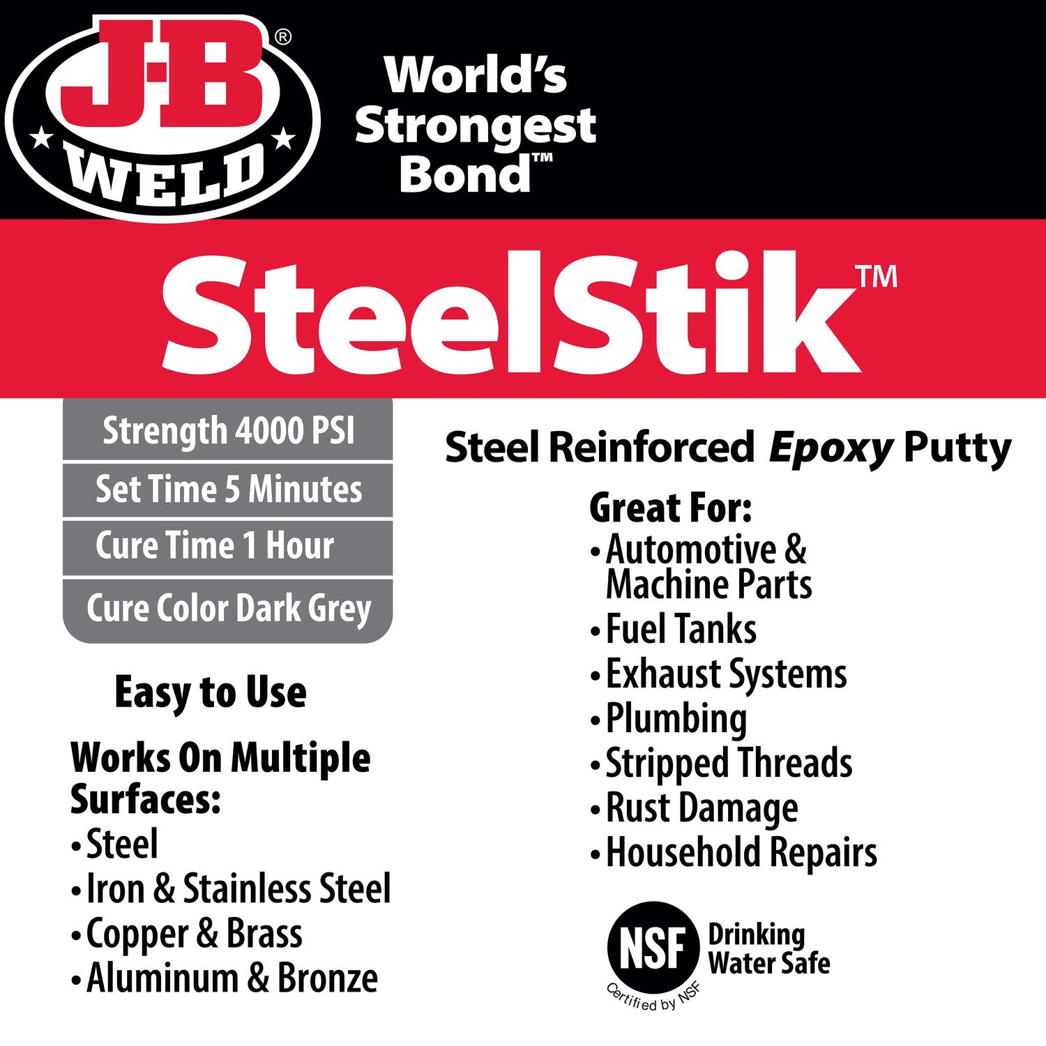 J-B Weld SteelStik Epoxy Putty Stick 2oz