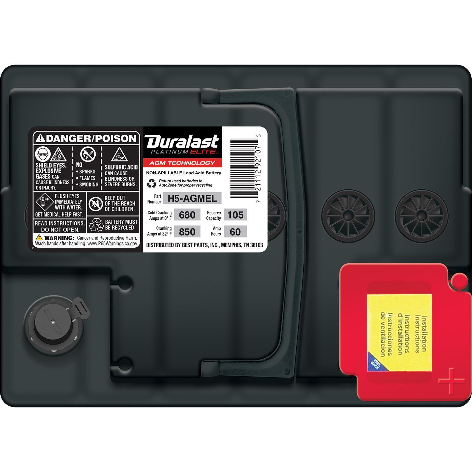 Duralast Platinum Elite Group Size 47 H5 Absorbed Glass Mat AGM Battery ...