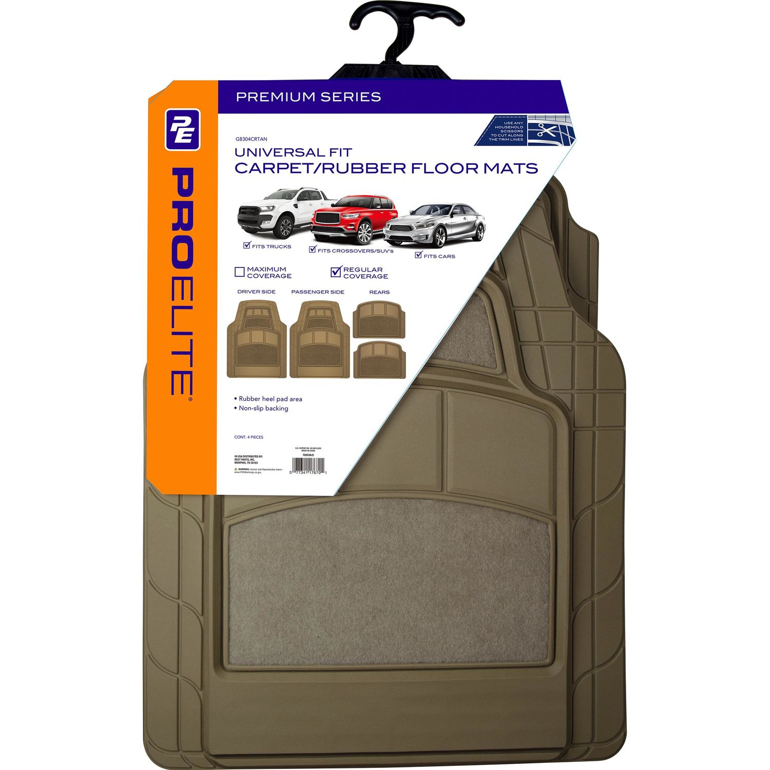 ProElite Tan PVC and Carpet Floor Mat 4 Piece