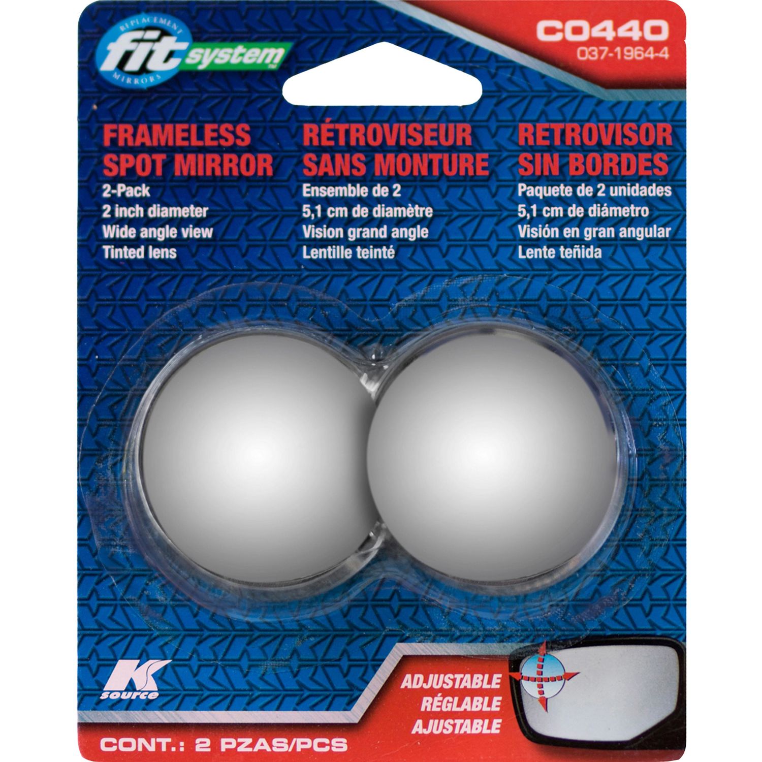 K-Source 2in Round Frameless Adjustable Spot Mirror 2 Piece