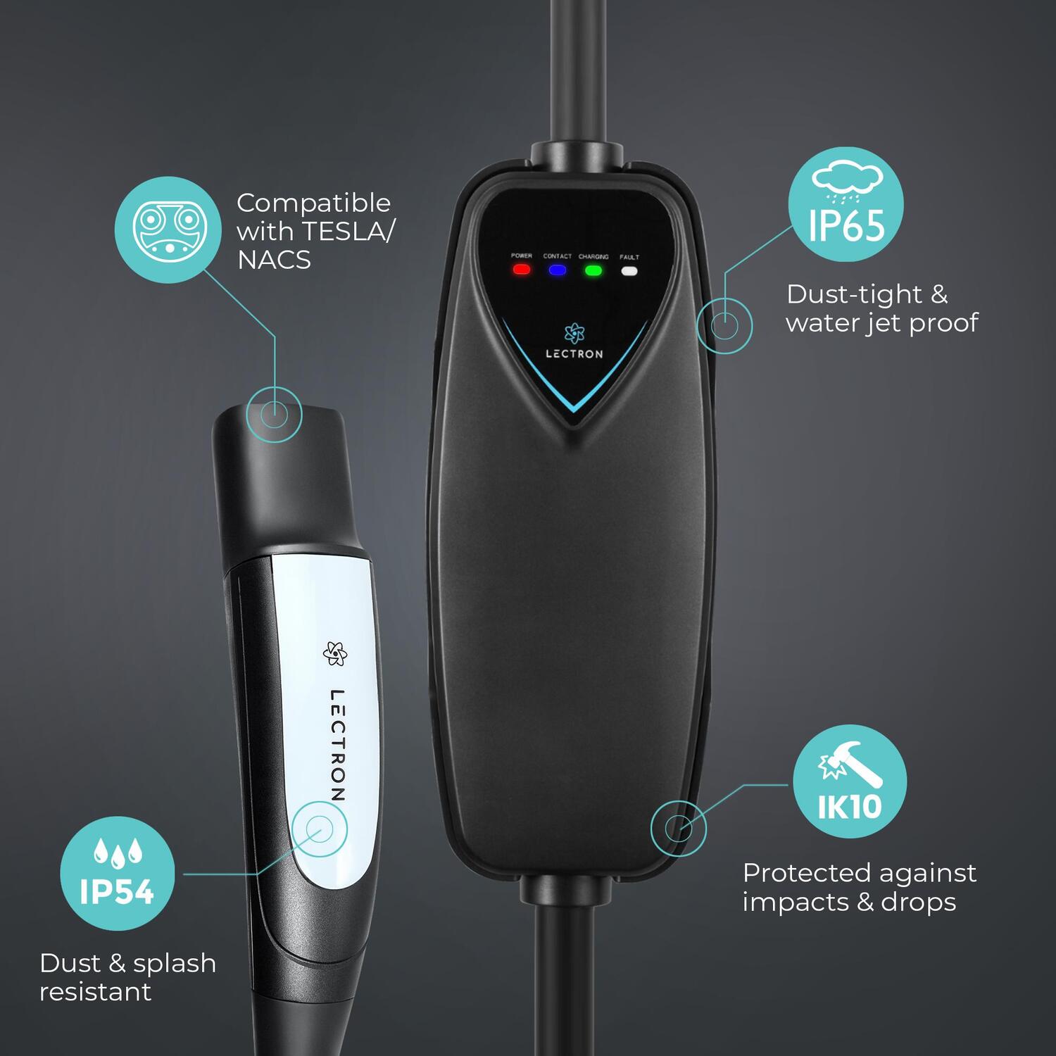Lectron 240 Volt 40 Amps Level 2 Portable Electric Car Charger (WiFi ...