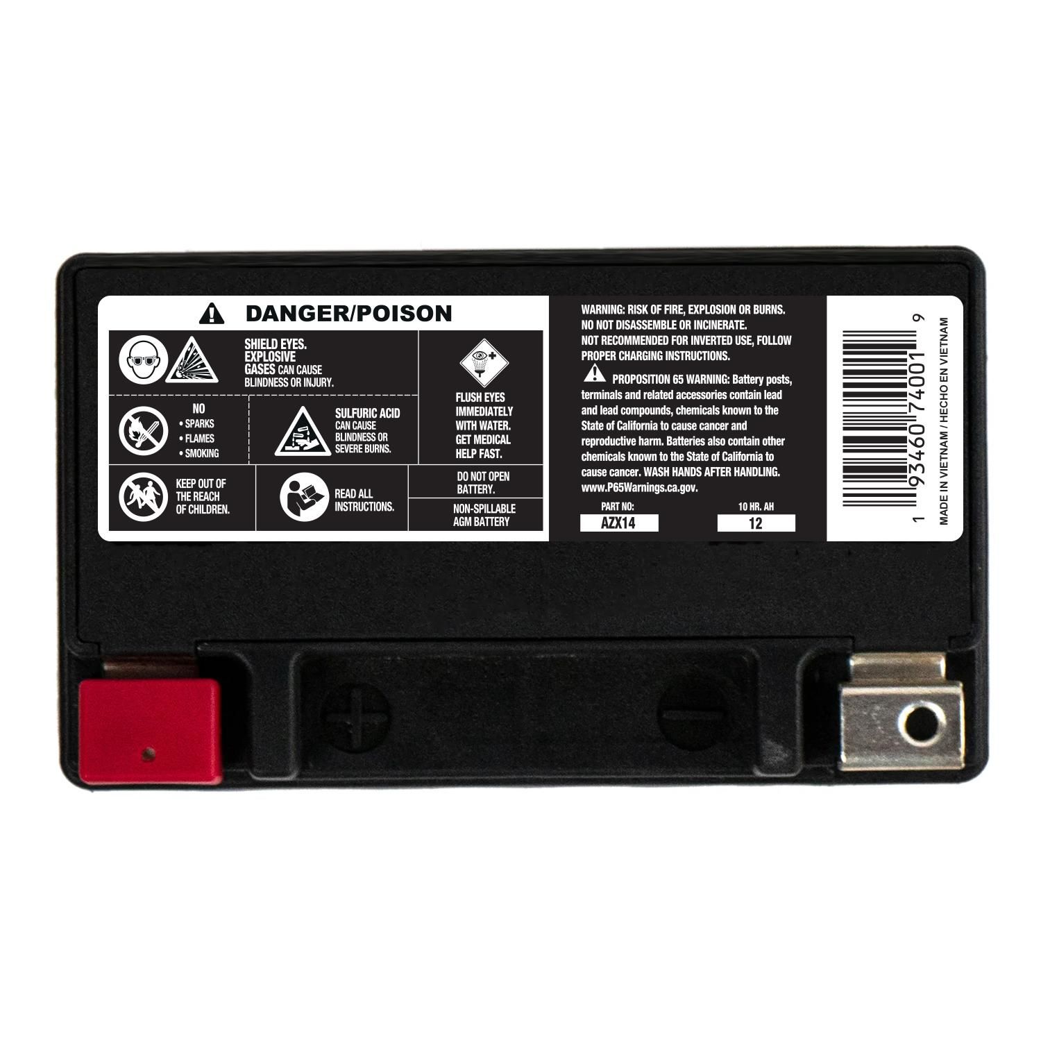 Duralast Gold Powersport Absorbed Glass Mat (AGM) Battery AZX14