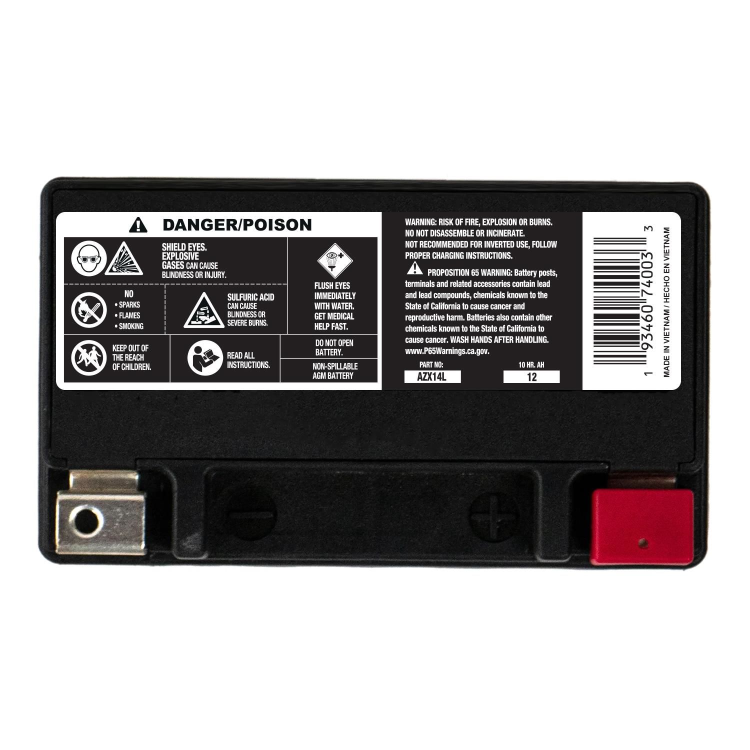 Duralast Gold Powersport Absorbed Glass Mat (AGM) Battery AZX14L