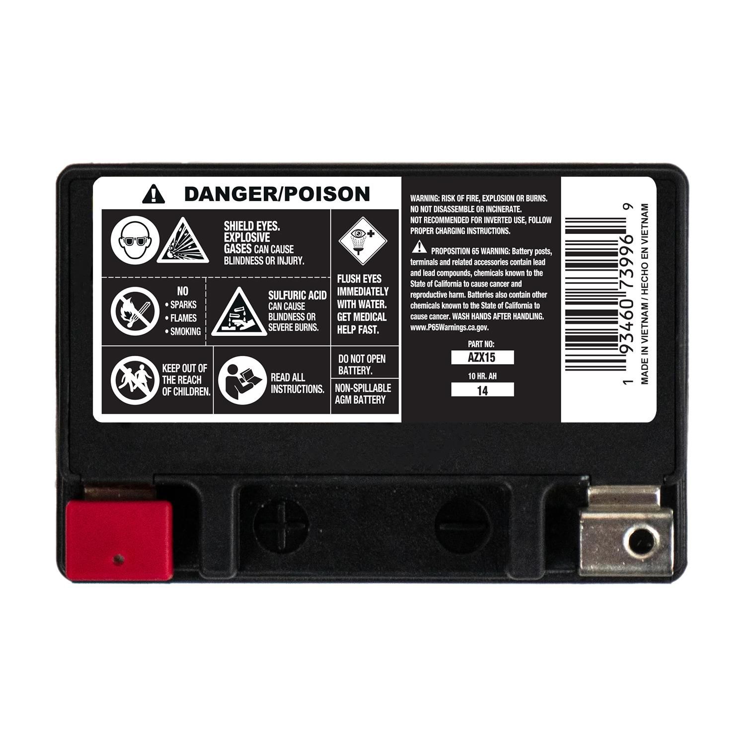 Duralast Gold Powersport Absorbed Glass Mat (AGM) Battery AZX15