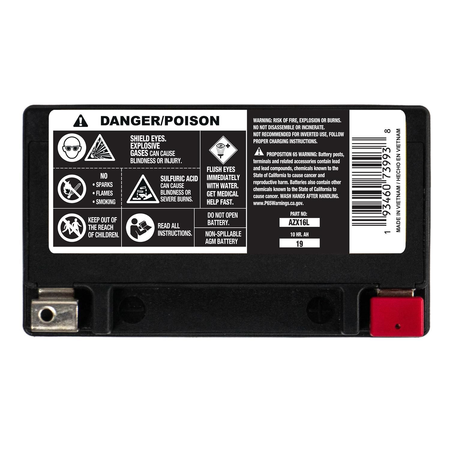 Duralast Gold Powersport Absorbed Glass Mat (AGM) Battery AZX16L