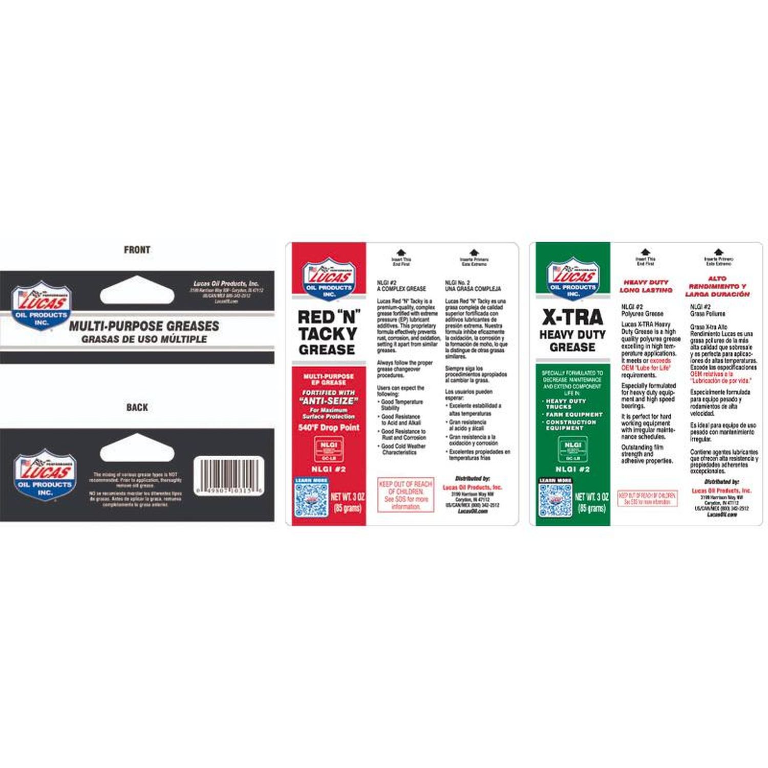 Lucas Oil Products X-Tra and Red N Tacky Multi Purpose Grease 3oz 3 Pack