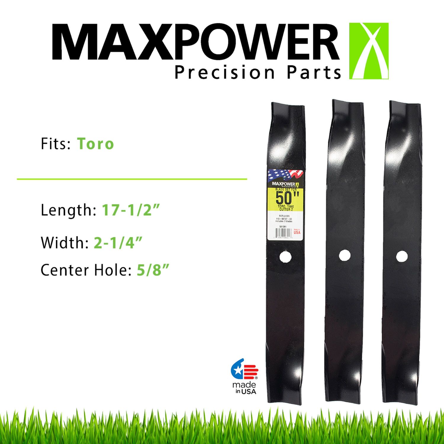 MaxPower 50in Cut High Lift Mower Blade Set for Toro Time Cutter Z ...