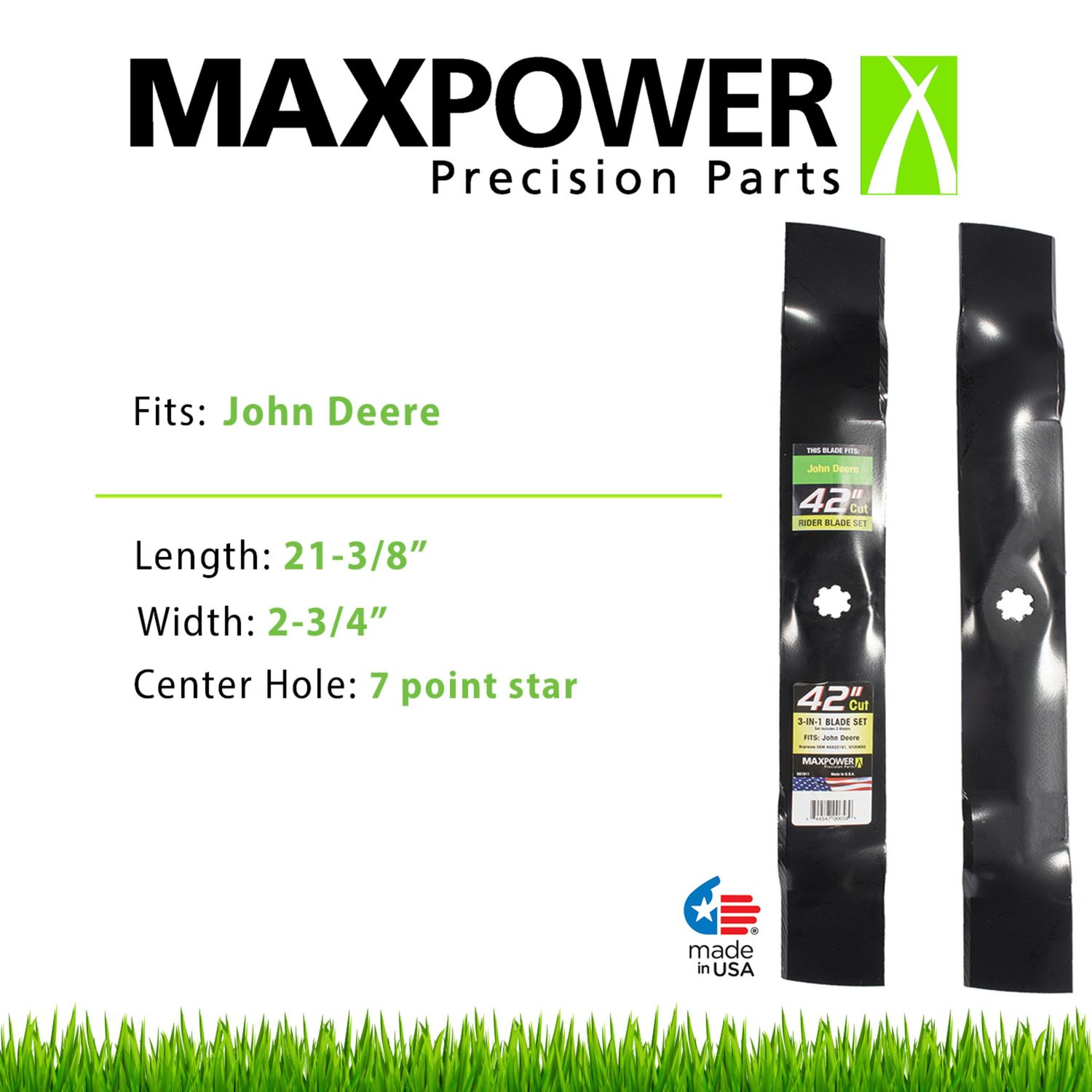 MaxPower 42in Cut 3-in-1 Mower Blade Set for Many John Deere Mowers No ...