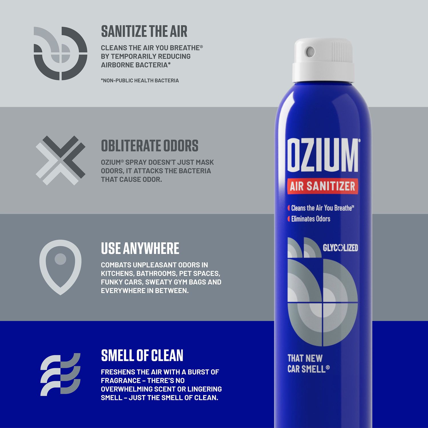 OZIUM Air Sanitizer and Odor Eliminator New Car Smell 3.5oz Spray