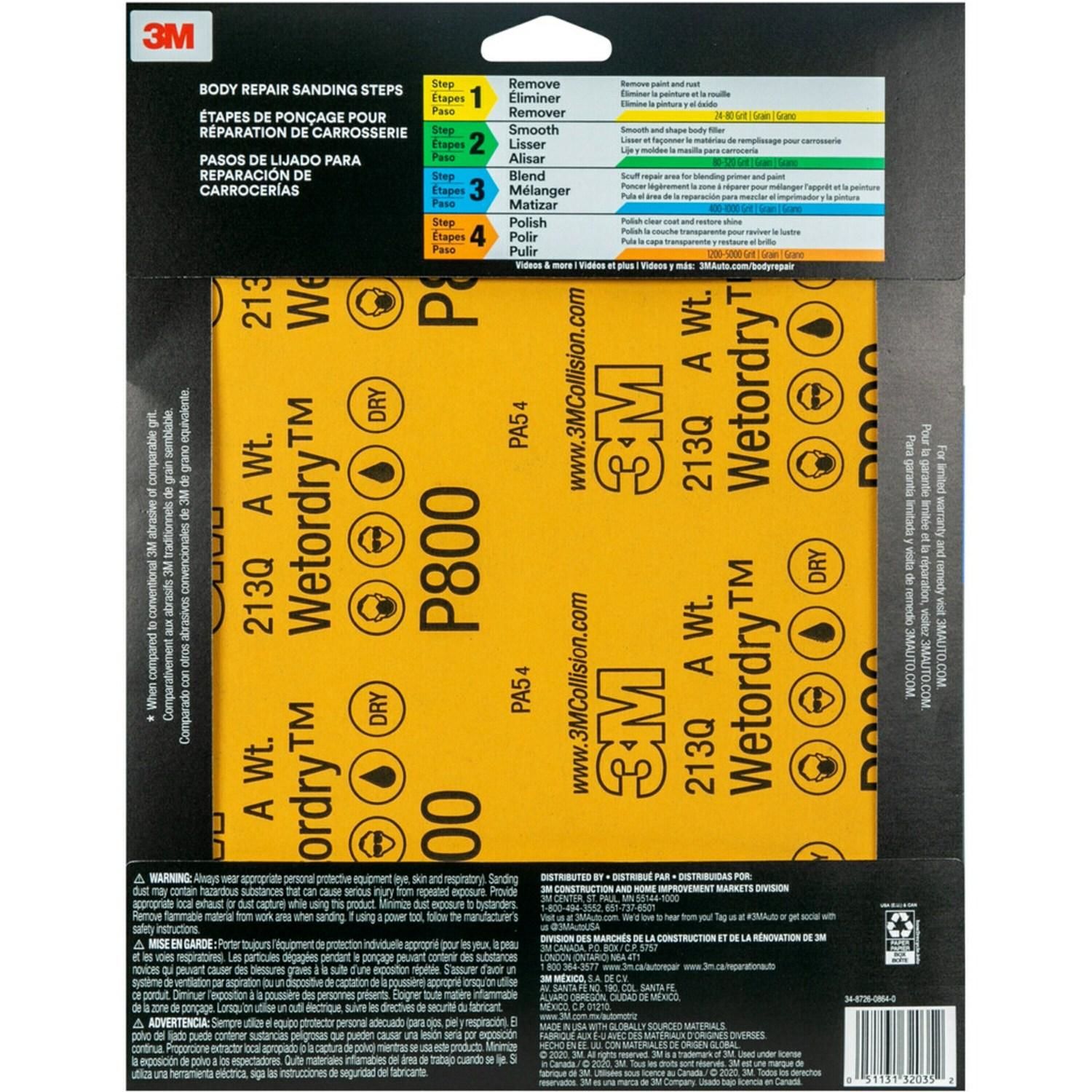 3M 9in X 11in 800 Grit Wetordry Sandpaper 5 Pack