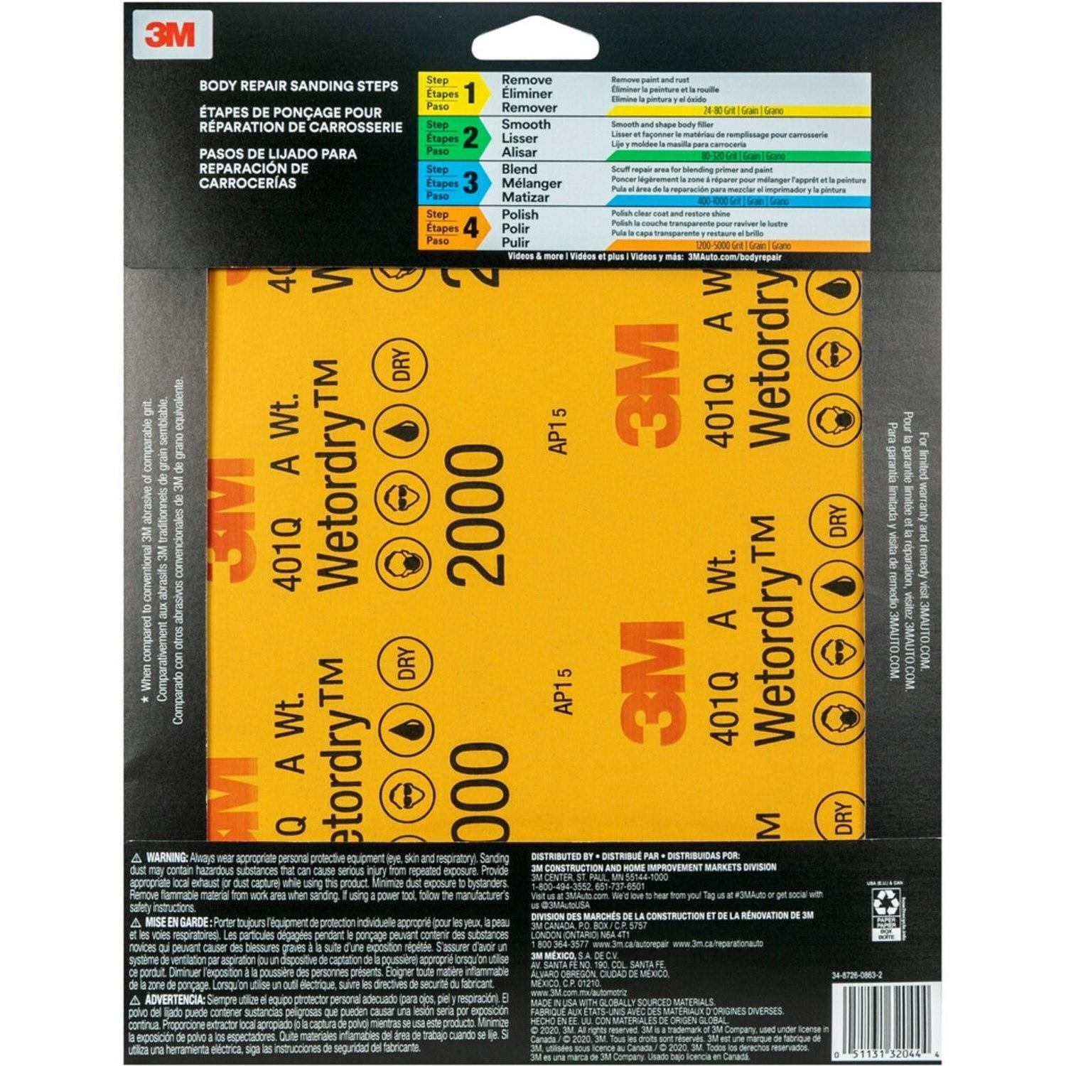 3M 2000 Grit 9in x 11in Wet or Dry Sandpaper 5 Pack