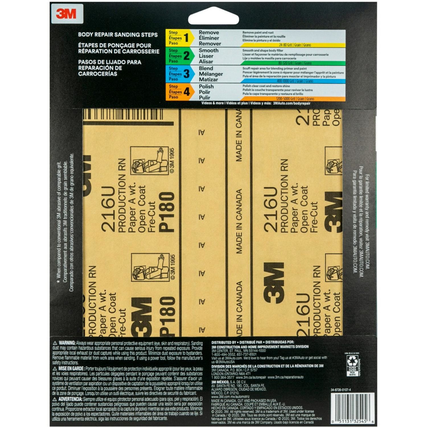 3M 180 Grit 9in x 11in Sandpaper 5 Pack