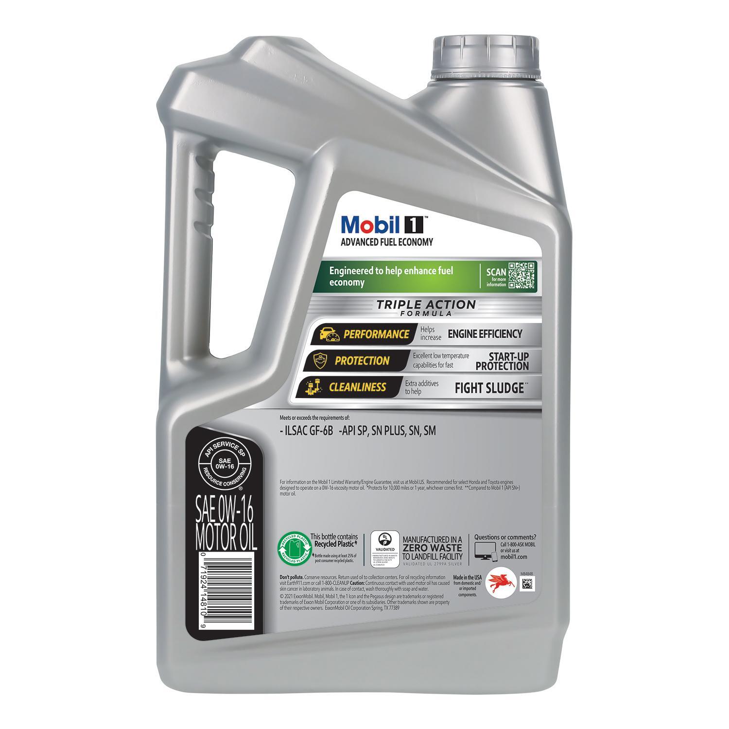 Mobil 1 Advanced Fuel Economy Full Synthetic Engine Oil 0W-16 5 Quart