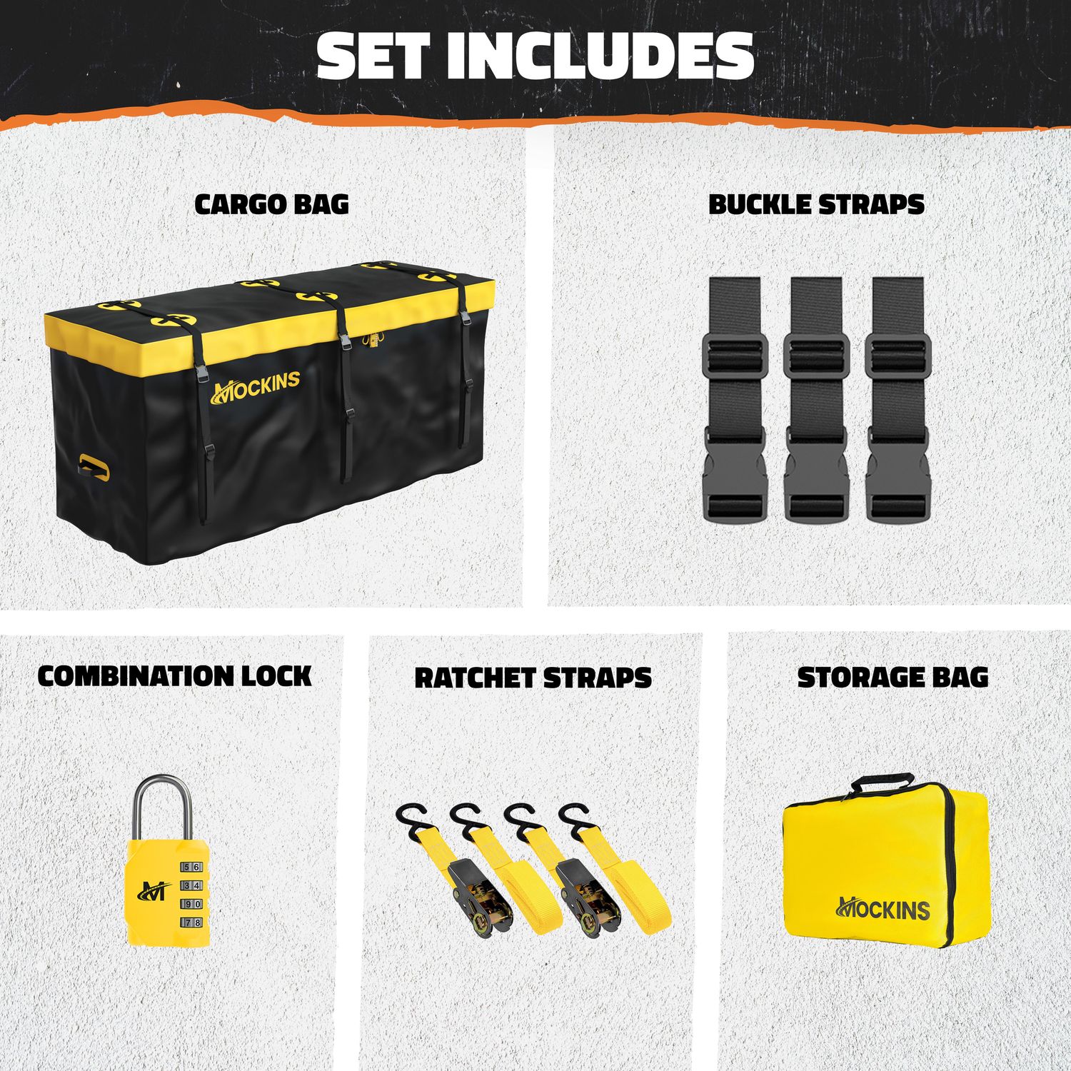 Mockins 60in x 20in x 28.5in, 20 Cu ft Yellow Waterproof Cargo Carrier Bag