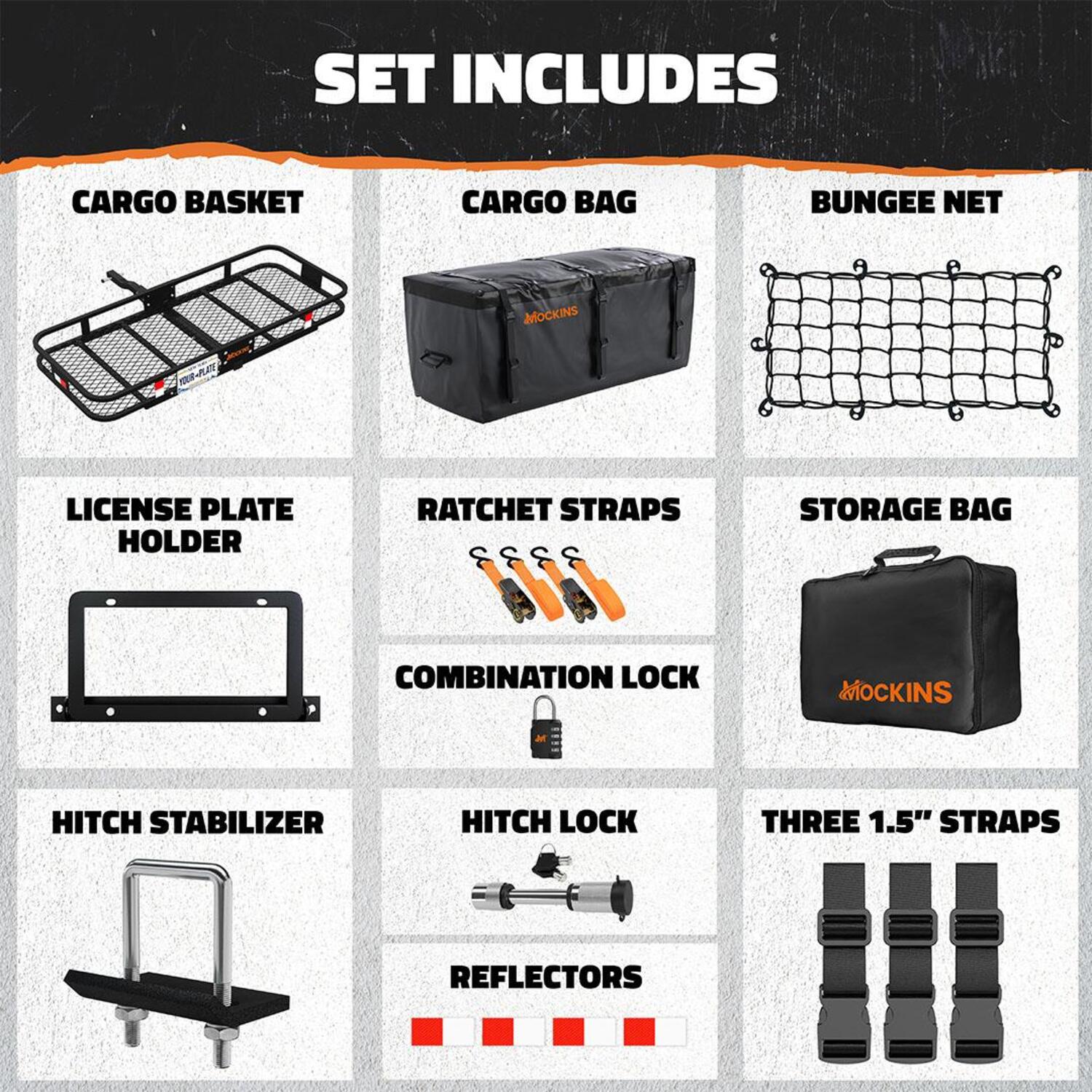Mockins 60in x 20in x 6in Trailer Hitch Cargo Carrier with 16 Cu ft ...