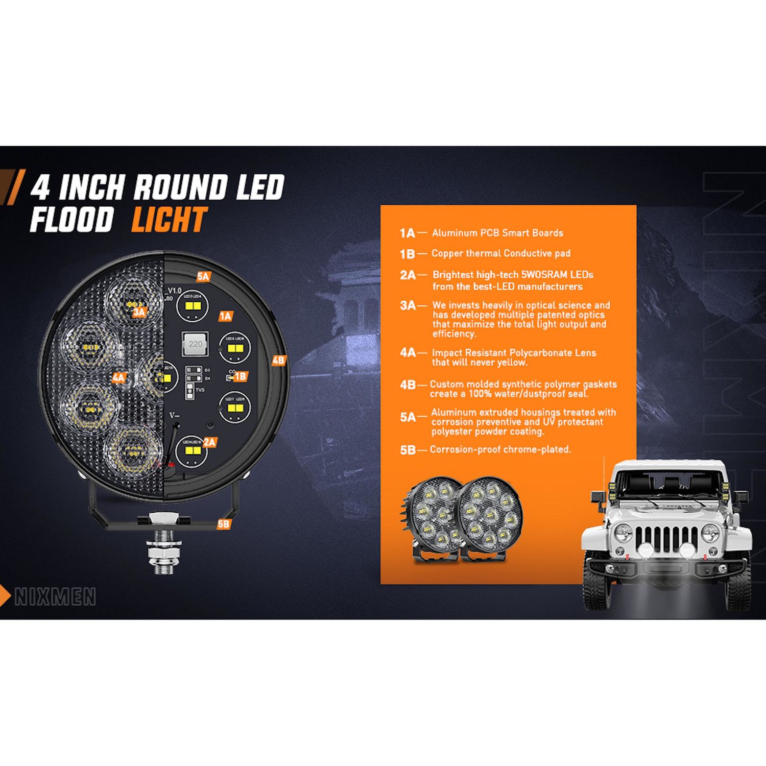 Nilight Nixmen 4in 27 Watts Round LED Pods 90 Degree Flood LED Work Light Tractor Light 2 Piece