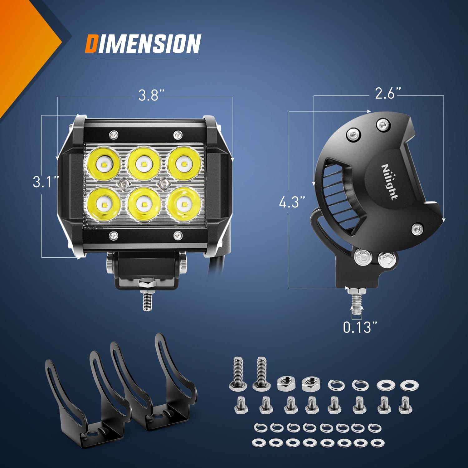 Nilight 52in Combo LED Light Bar, 2 Piece 4in 18 Watts Spot LED Pod ...