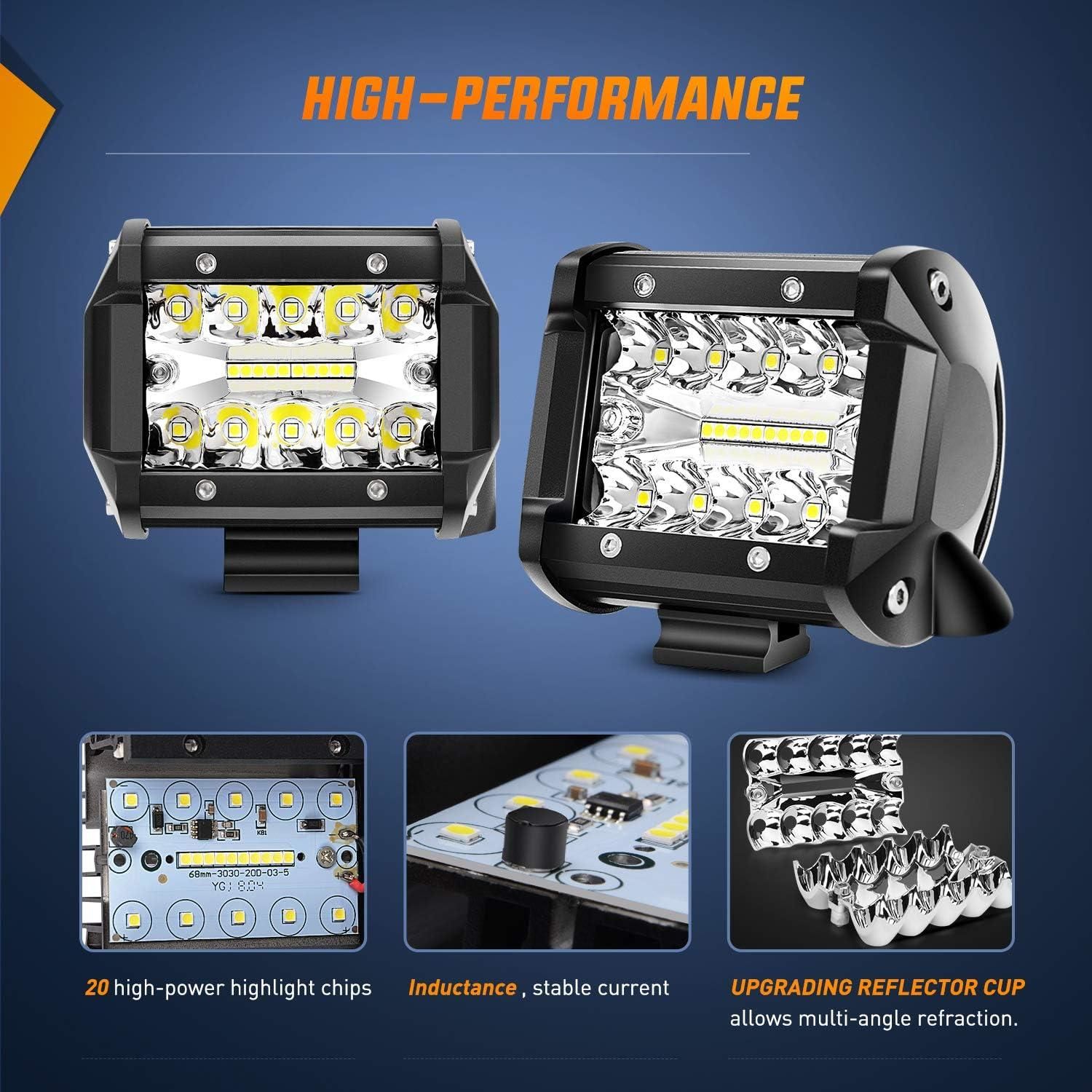 Nilight 4in 20 LED Combo LED Light Pods 2in 2 Piece with Tow Hitch ...