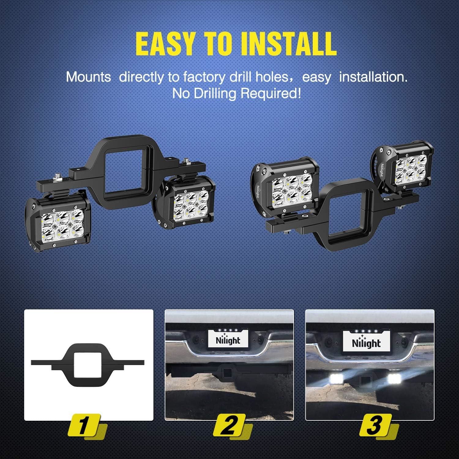 Nilight 4in 20 LED Combo LED Light Pods 2in 2 Piece with Tow Hitch ...