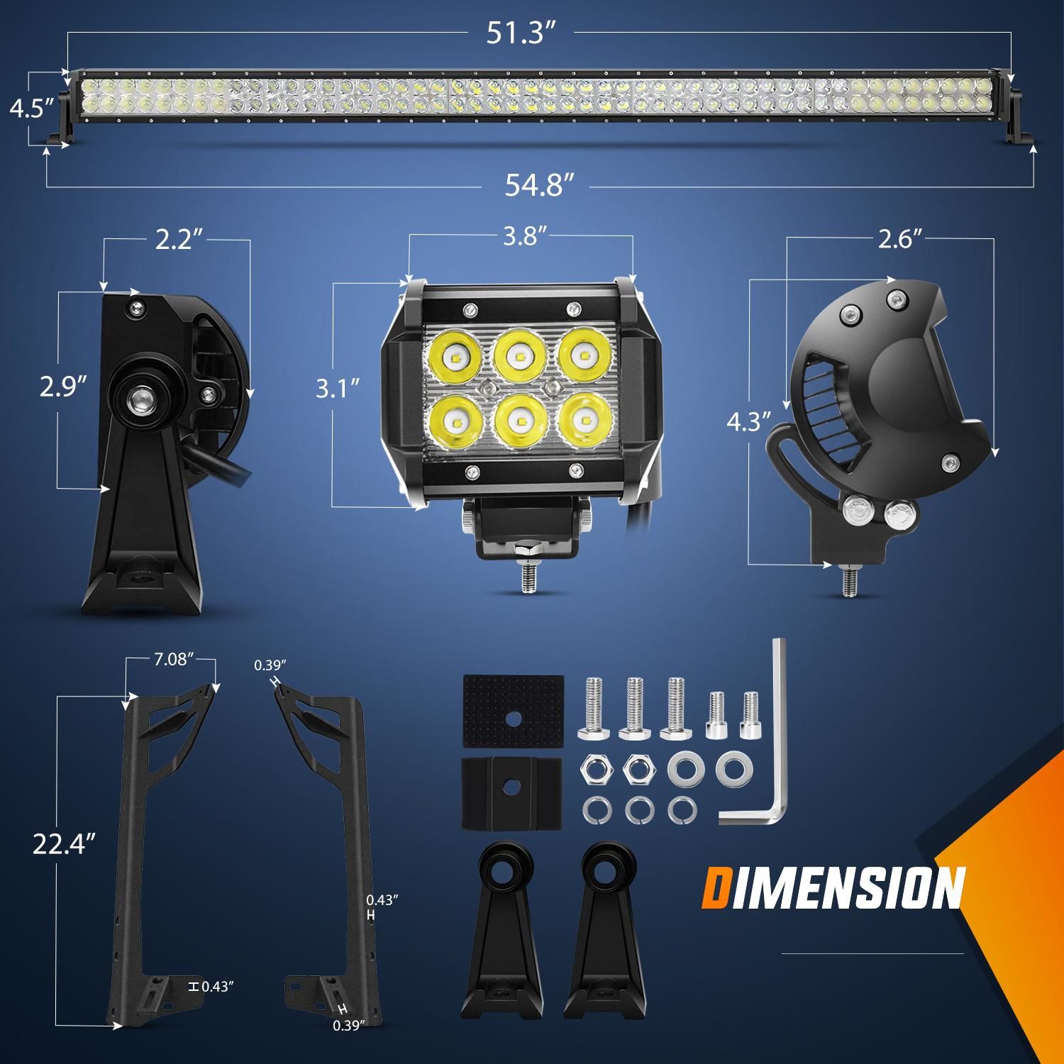Nilight 52in 18 Watts Combo Light Bar, Spot LED 4in with Wire Kit and ...