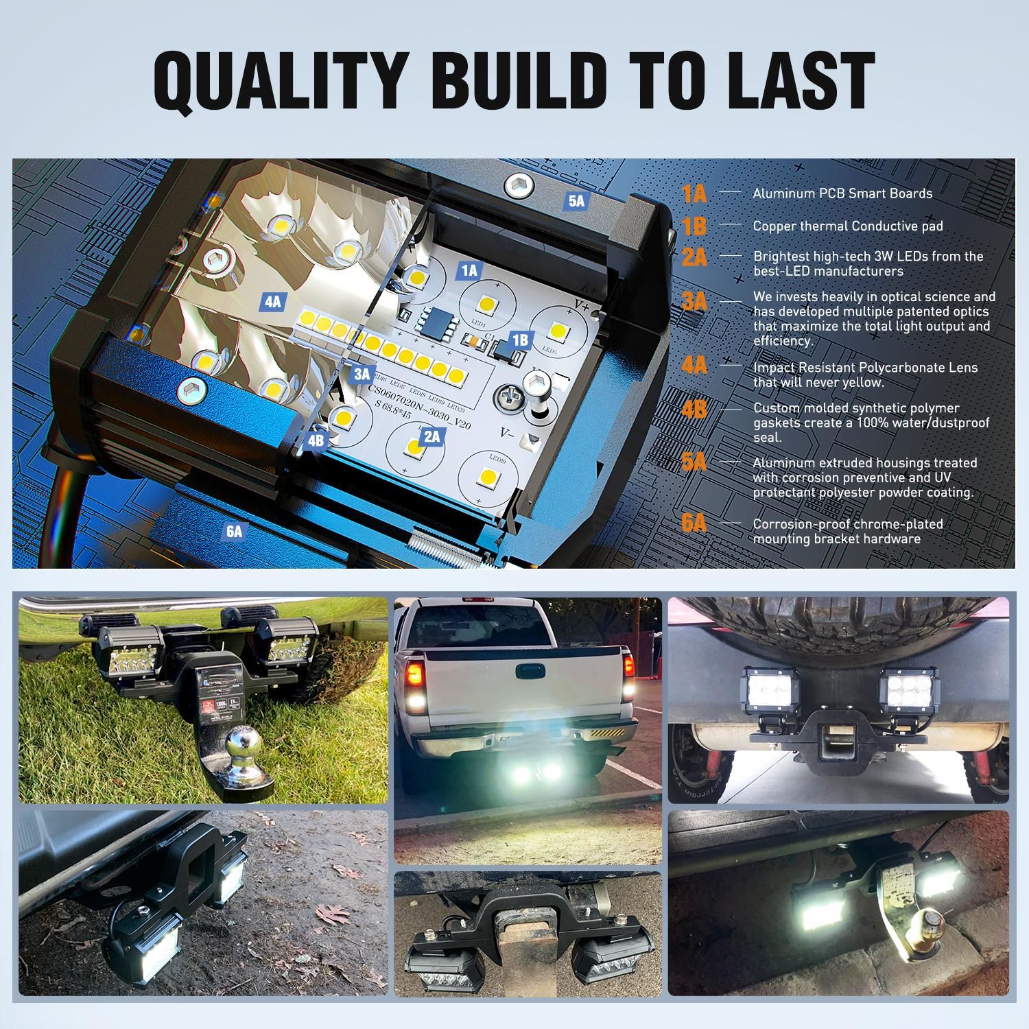 Nilight 4in 20 LED Combo LED Pods 2 Piece with 12 Volt 16AWG Wire Kit ...