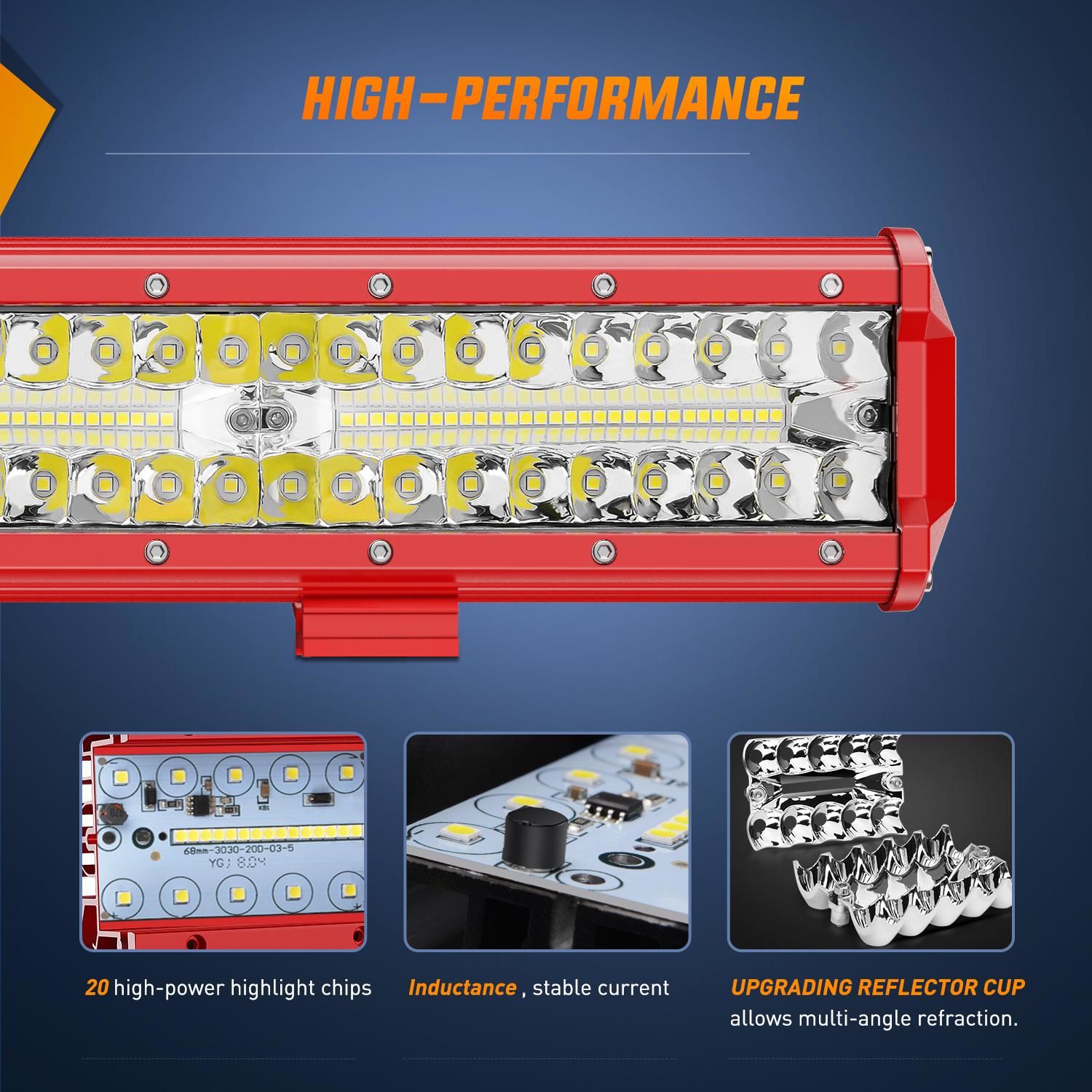 Nilight 12in 100 LED Combo LED Light Bar Red Housing 12 Volt with 16AWG ...
