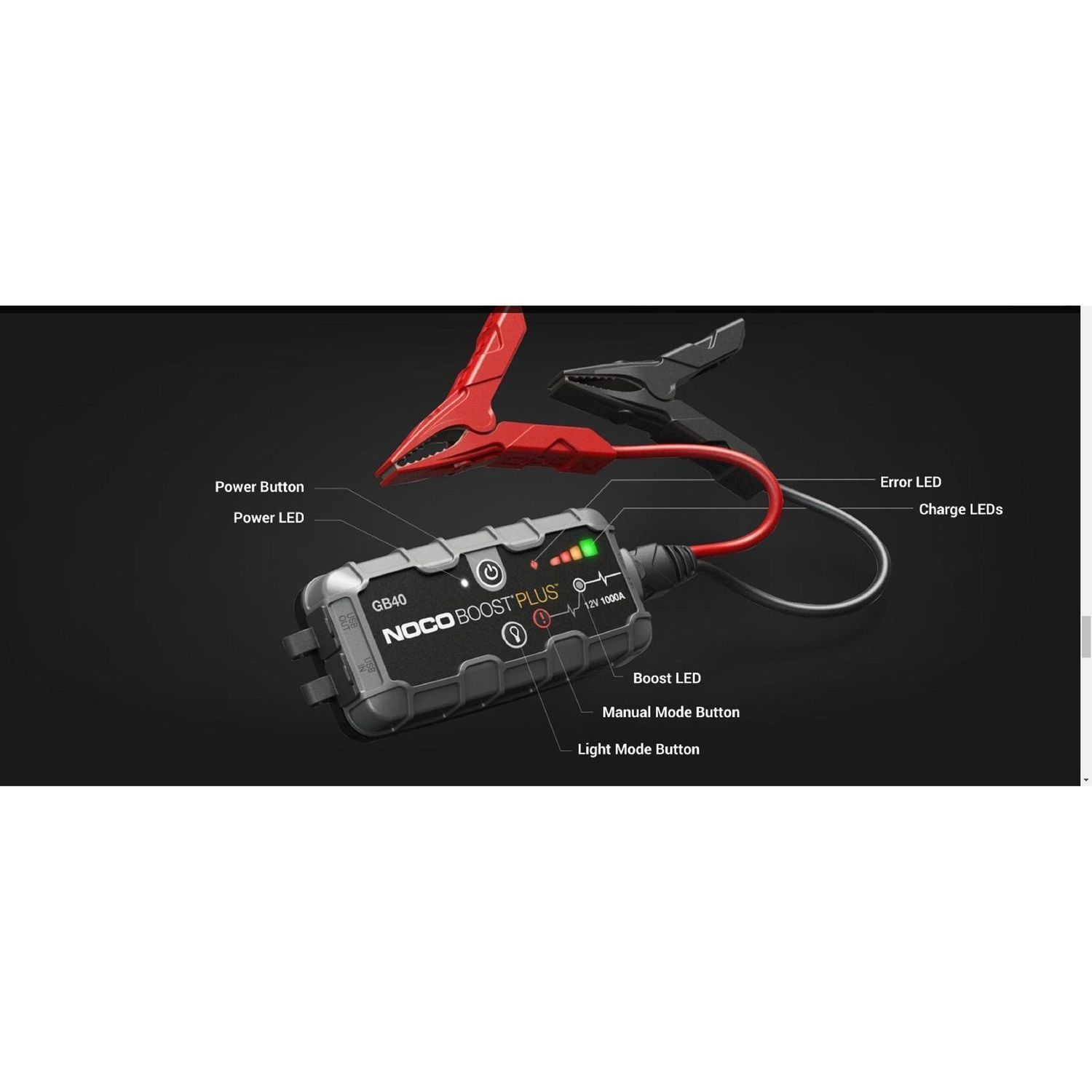 NOCO 1,000 Amps 12 Volt Boost Plus UltraSafe Lithium Jump Starter GB40