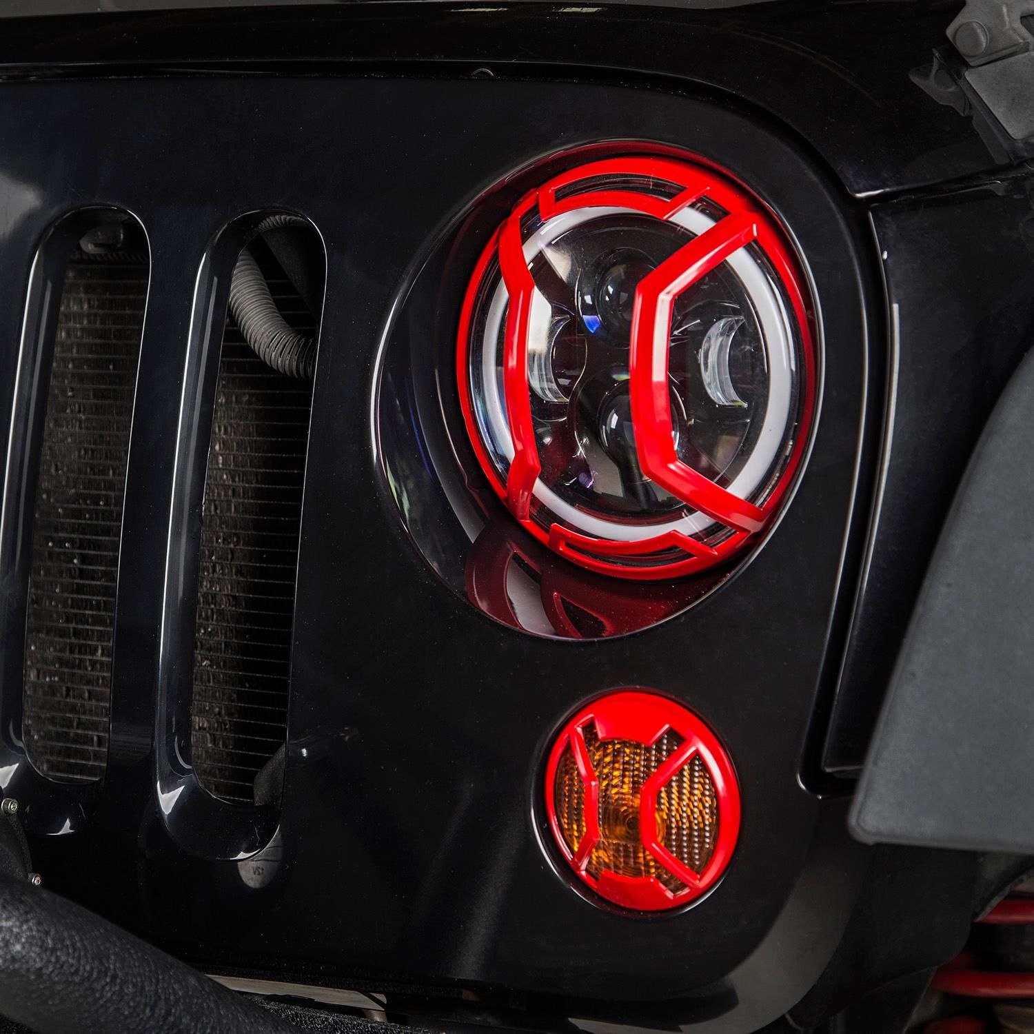 Rugged Ridge Red Elite Euro Headlight Guard Kit for Jeep Wrangler JK ...