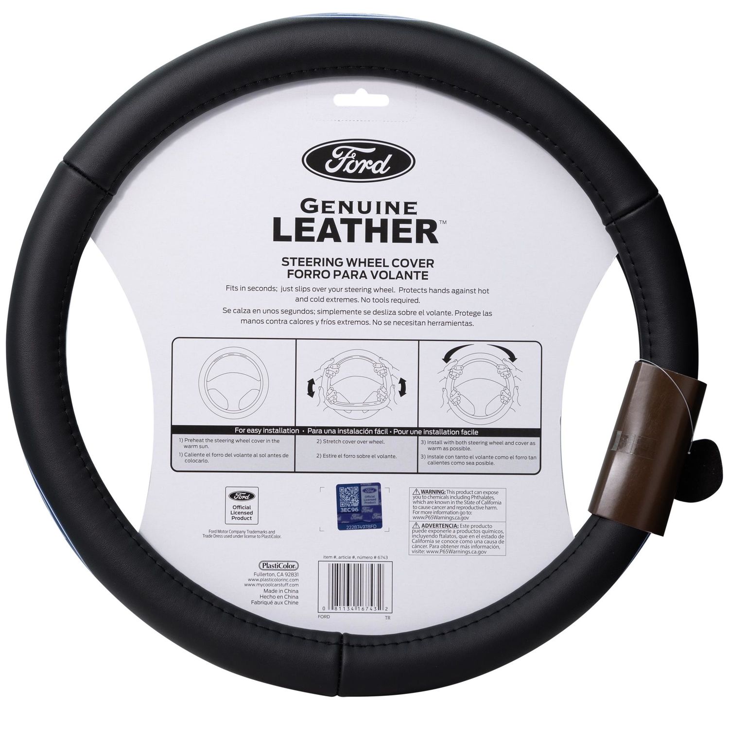 Plasticolor Ford Genuine Leather Steering Wheel Cover