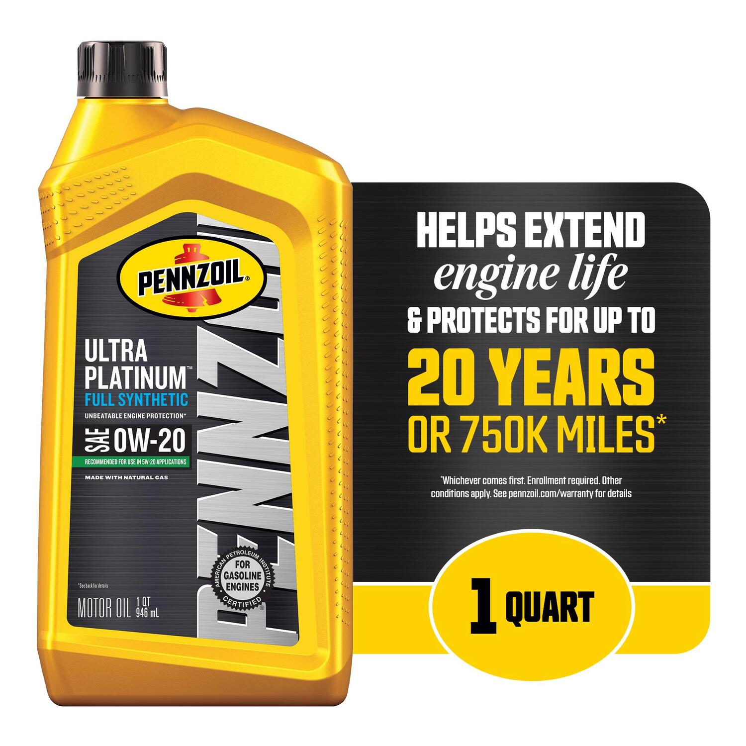 Pennzoil Ultra Platinum Full Synthetic Engine Oil 0W-20 1 Quart